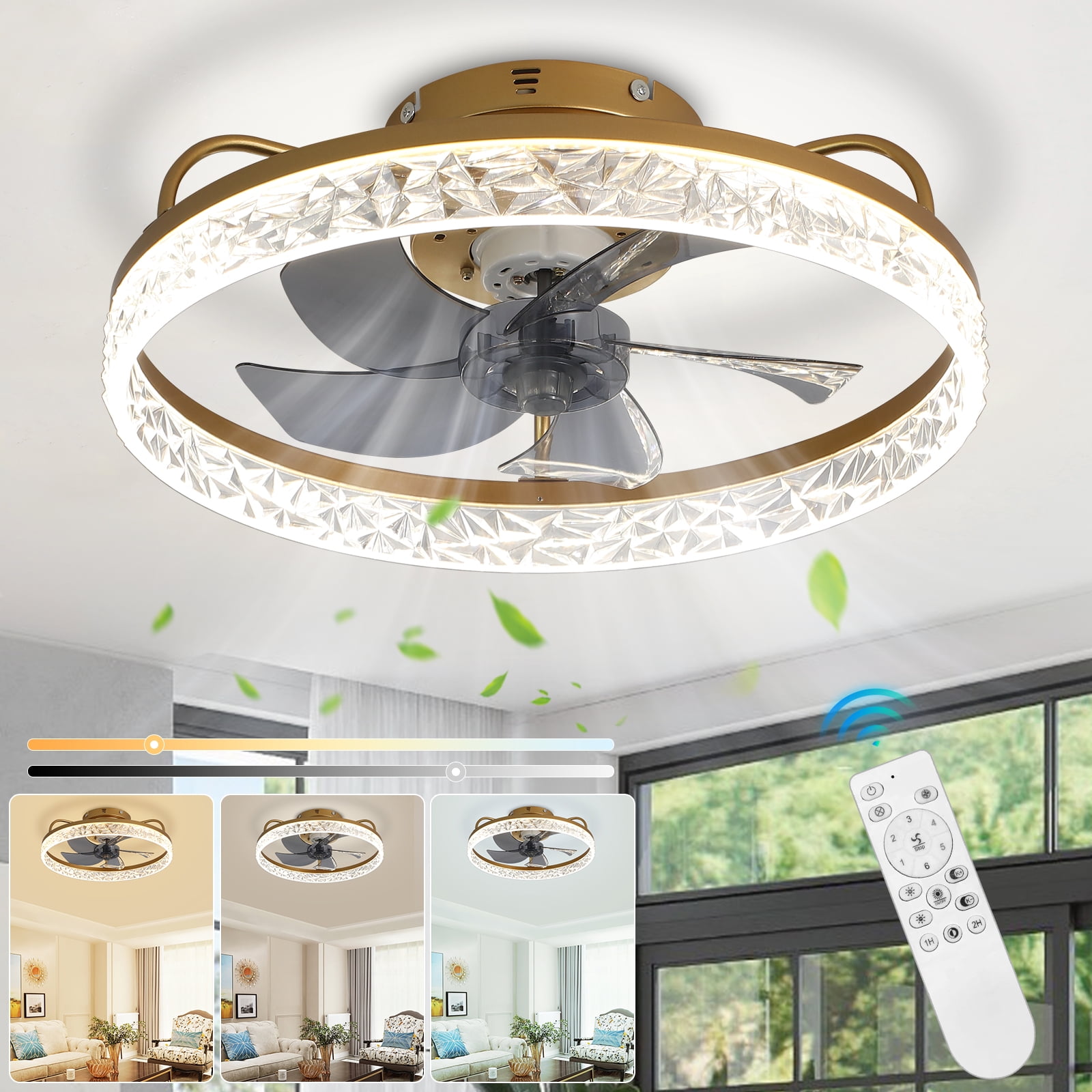 Hooyi Low Profile Ceiling Fans,with Remote and Smart APP,19.7" Gold ...