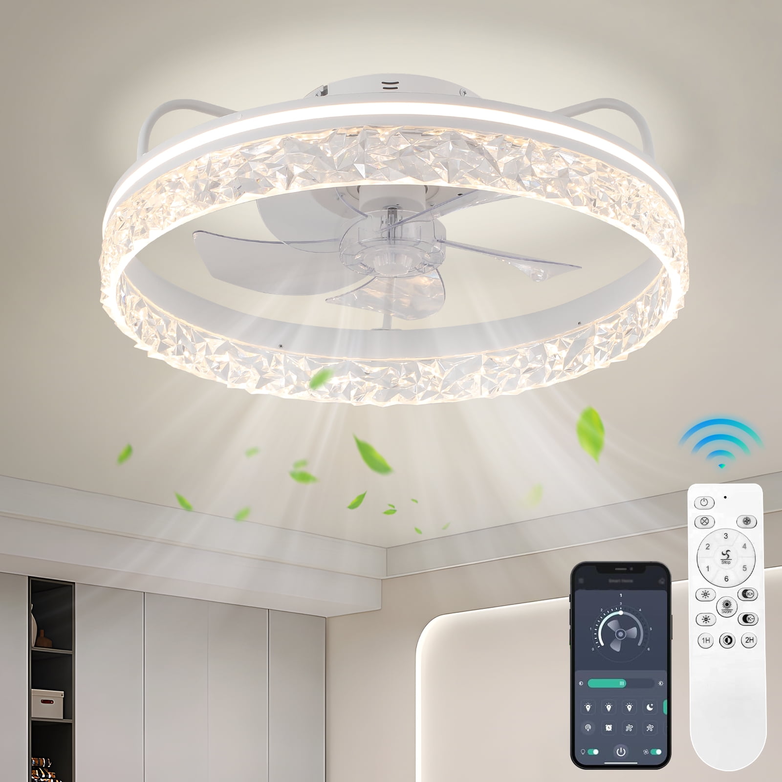Hooyi Low Profile Ceiling Fans,with Remote and Smart APP,19.7" White ...