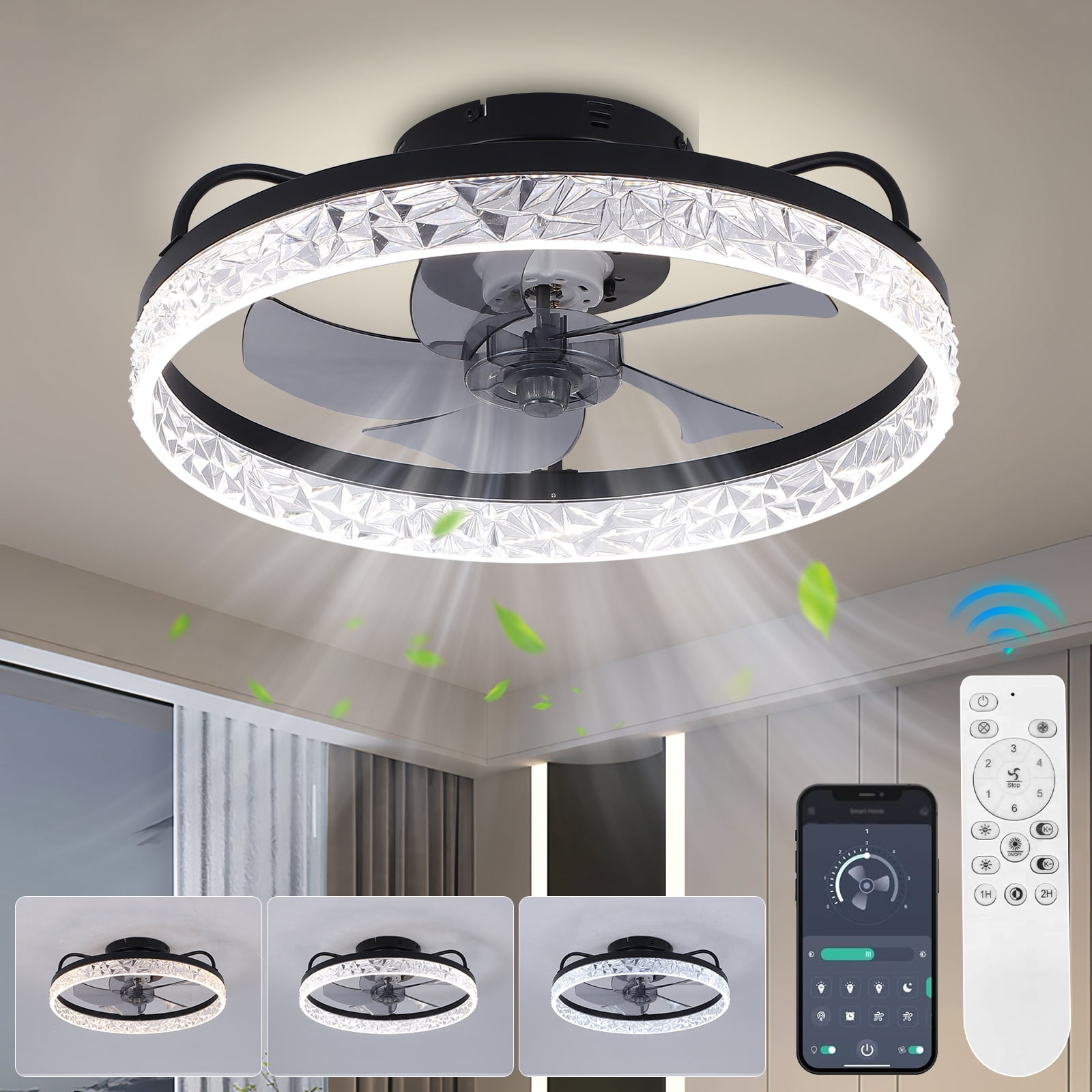 Hooyi Low Profile Ceiling Fans,with Remote and Smart APP,Modern Ceiling ...
