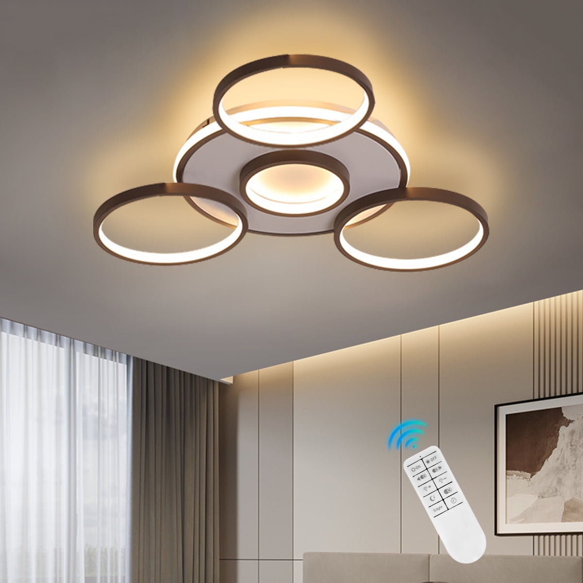 Hooyi Modern LED Ceiling Light,Brown 5 Rings LED Flush Mount Ceiling ...