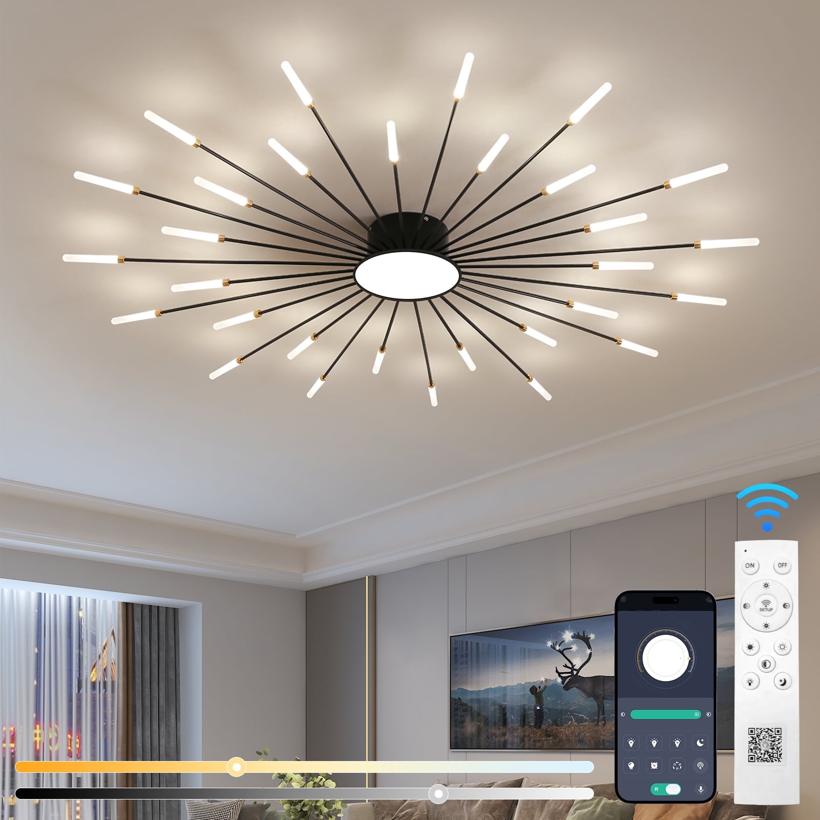 Hooyi Modern led Ceiling Light,Firework Chandelier,50 inches with ...