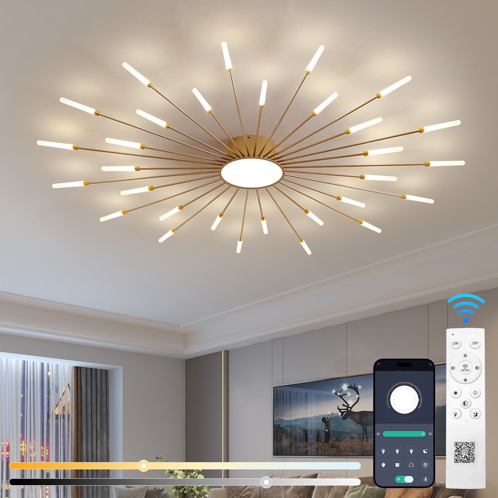 Hooyi Modern led Ceiling Light,Firework Chandelier,50 inches with ...