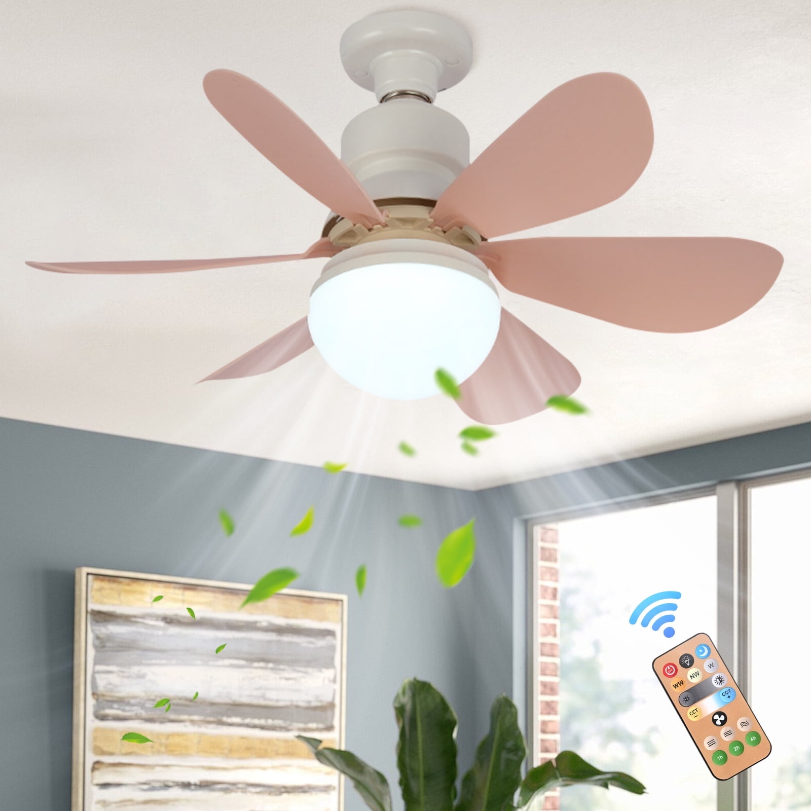 Hooyi Socket Ceiling Fan Lights with Remote,20.5 Inch,pink LED Ceiling ...