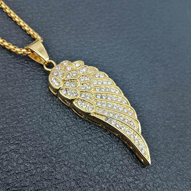 Hop Hop Bling Iced Out 14K Yellow Gold Angel Wing Pendants Necklaces ...