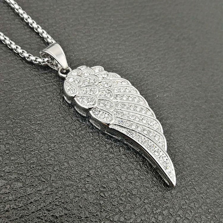 Hop Hop Bling Iced Out 14K Yellow Gold Angel Wing Pendants Necklaces ...
