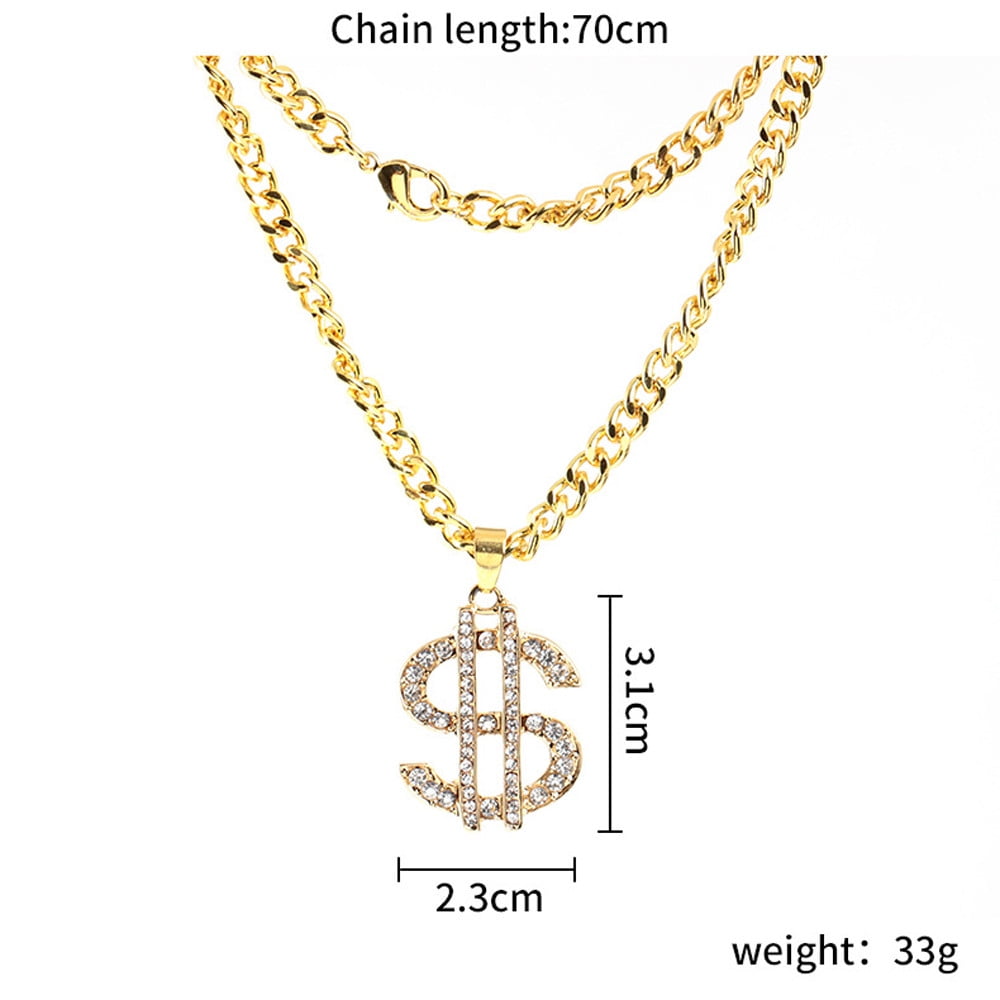 Hop Style Dollar Sign Alloy Pendant Surfer Chain Necklace Gold Unisex ...