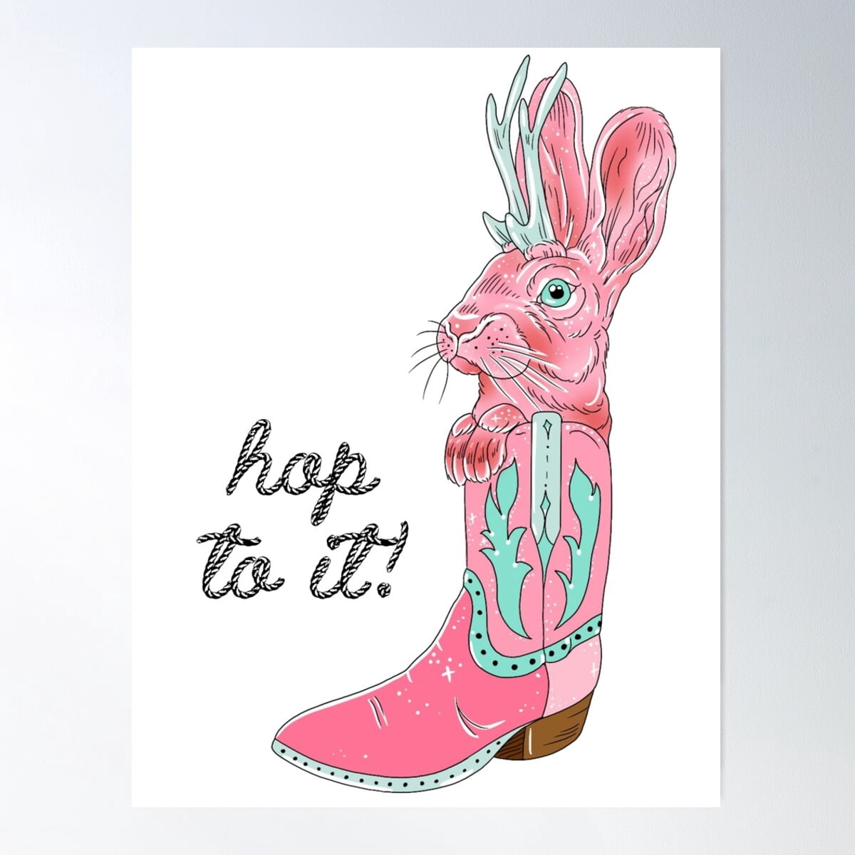 Hop To It - Jackalope In A Cowboy Boot Poster Wall Art, Modern Wall ...