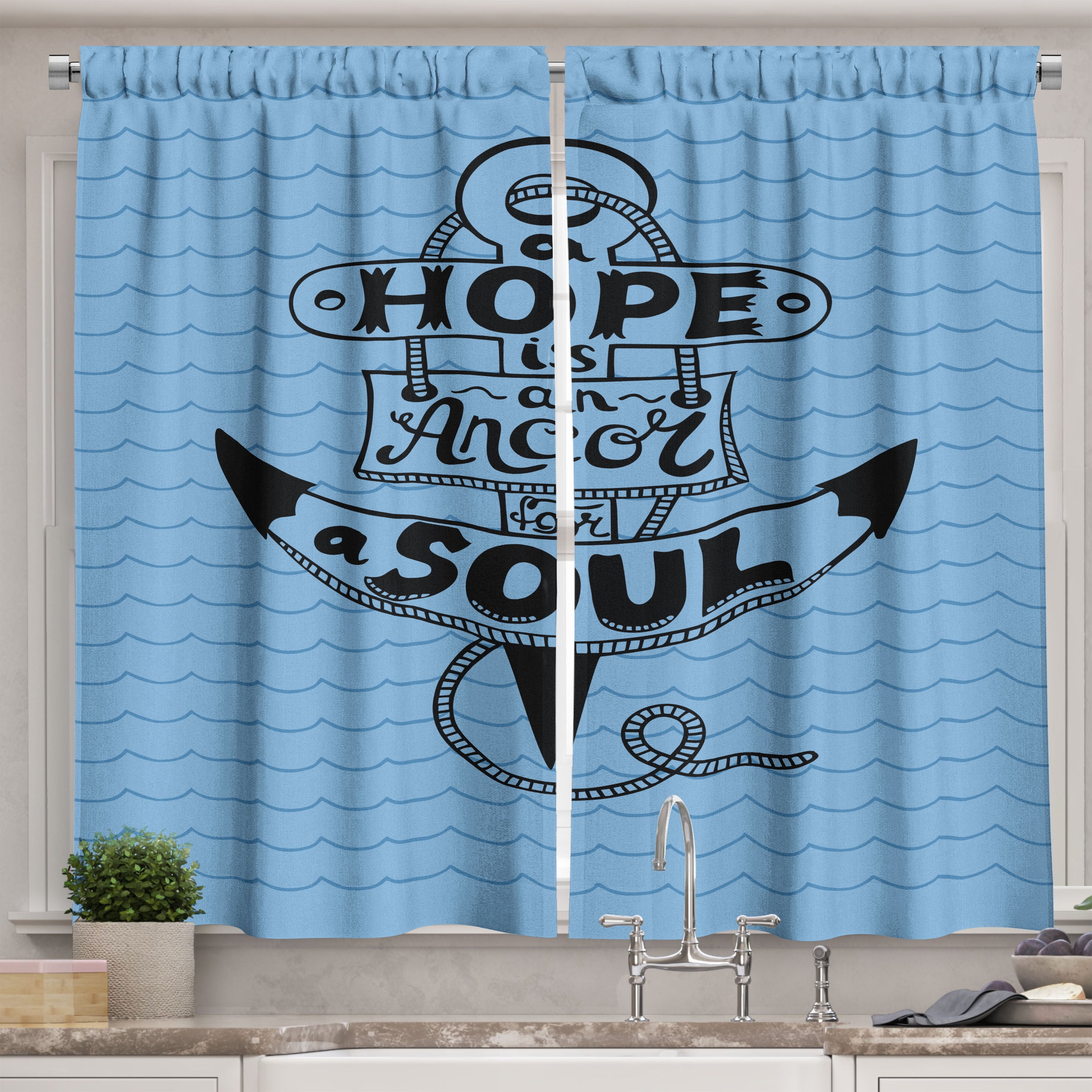 Hope Curtains 2 Panels Set, Hand Drawn Anchor with Ropes Marine ...