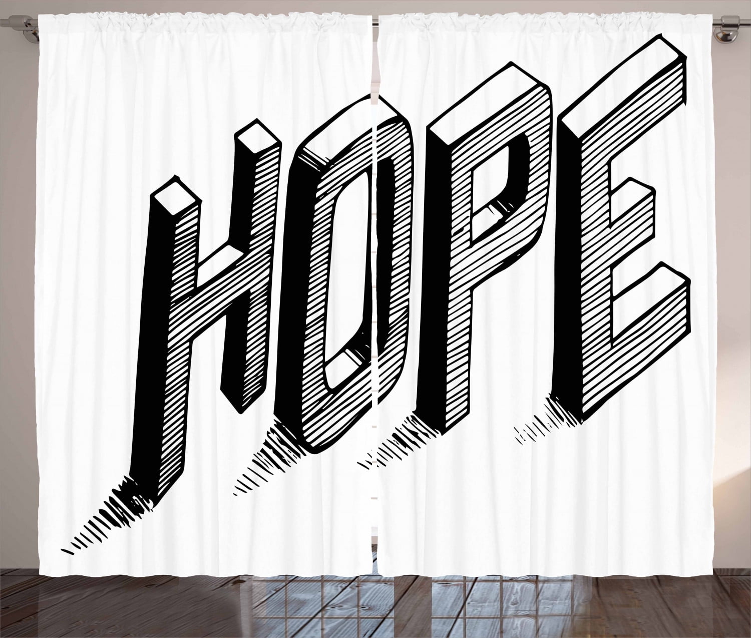 Hope Curtains 2 Panels Set, Sketch Letters with Stripes Spelling Hope ...