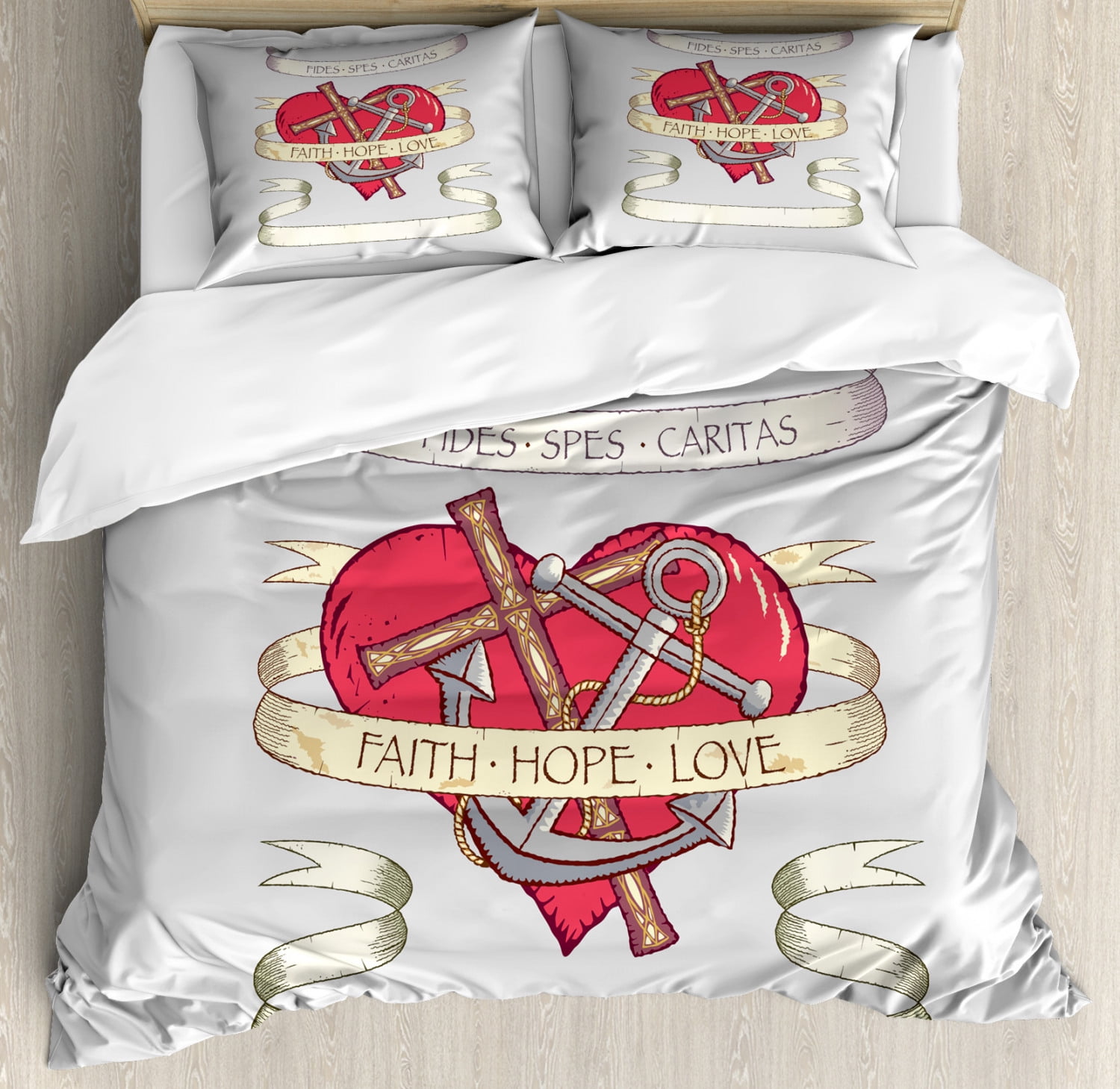 Hope King Size Duvet Cover Set, Antique Anchor and Spiritual Symbol on ...