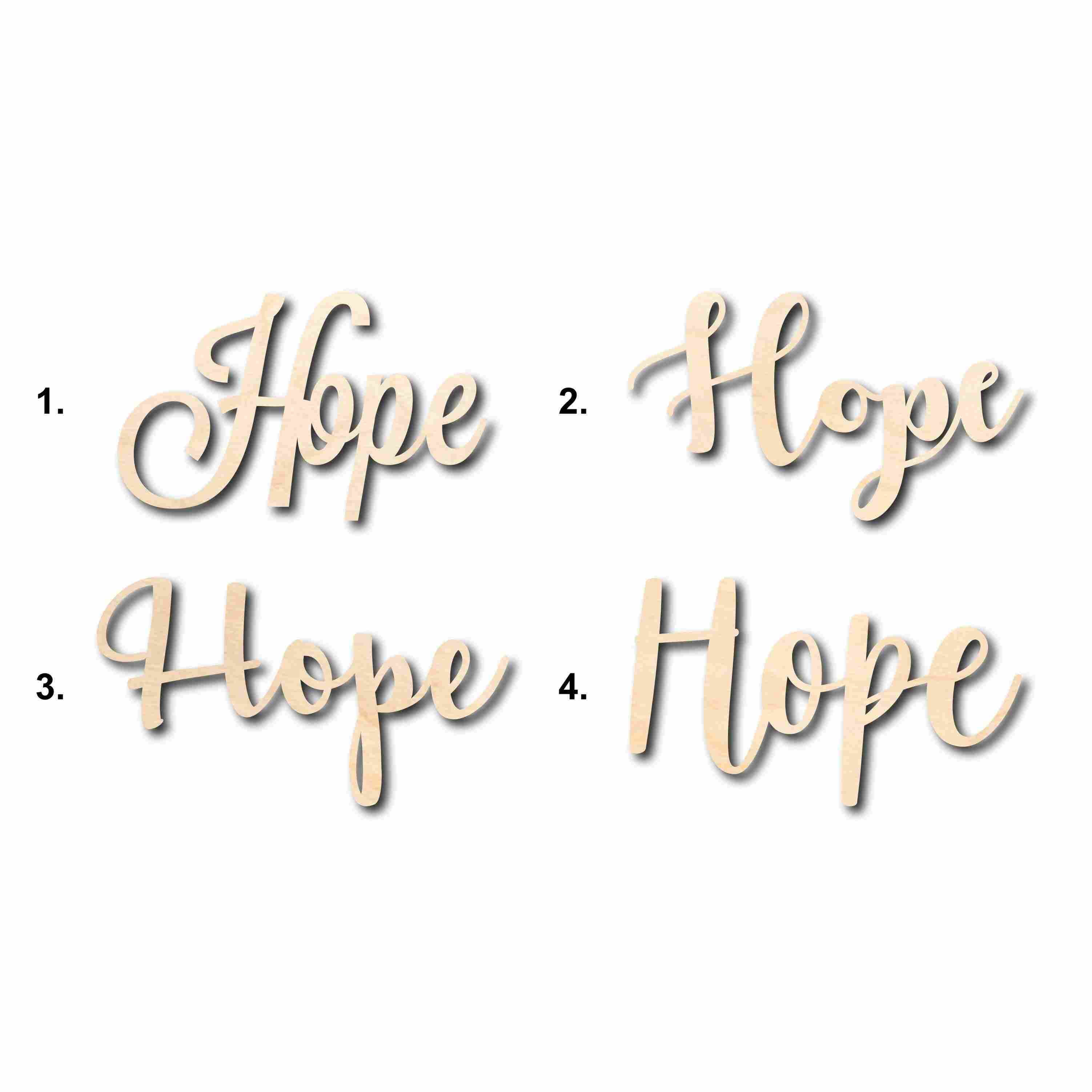 Hope Sign Unfinished Wood Cutout Home Decor DIY Option 4- 14" Wide / 1/ ...