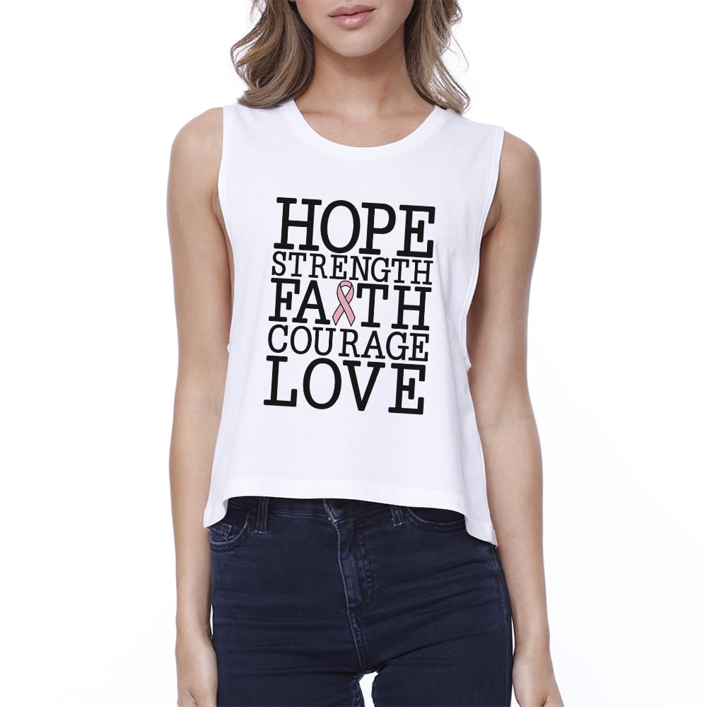 Hope Strength Faith Courage Love Breast Cancer Womens White Crop Top - Walmart.com