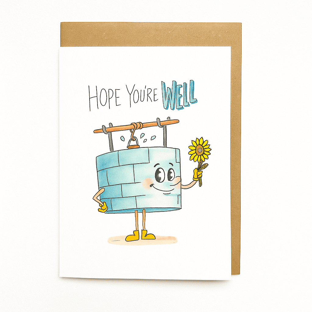 Hope You're Well Greeting Card – Cheerful Brick Character with Flower ...
