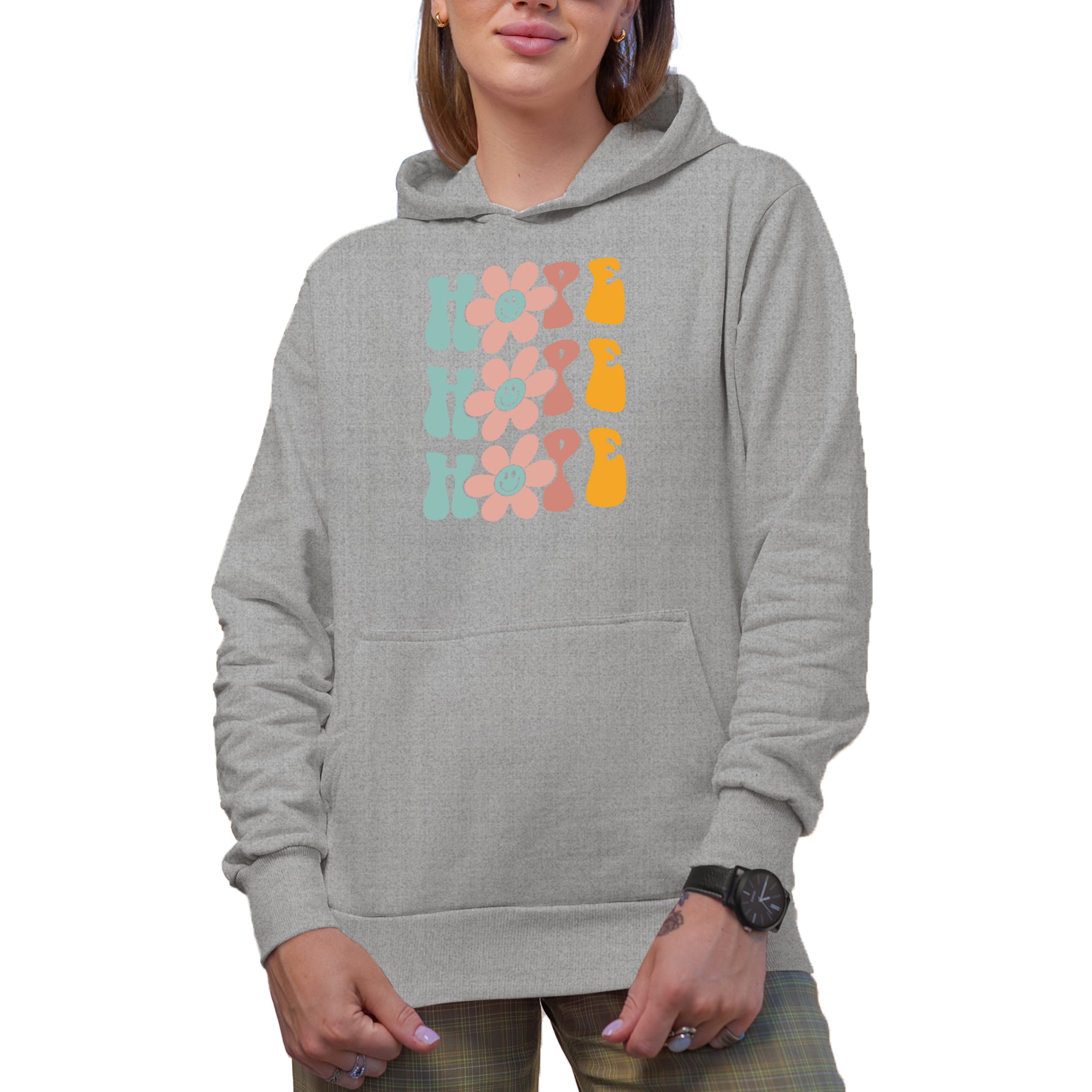 Hope with Flowers, Groovy Retro Wavy Text Merch Gift, Heather Grey ...