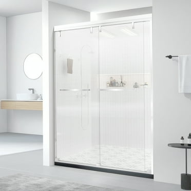 Frameless Shower Door, 56-60" W x 74" H Single Sliding Glass Door, With 5/16" Clear Tempered ...