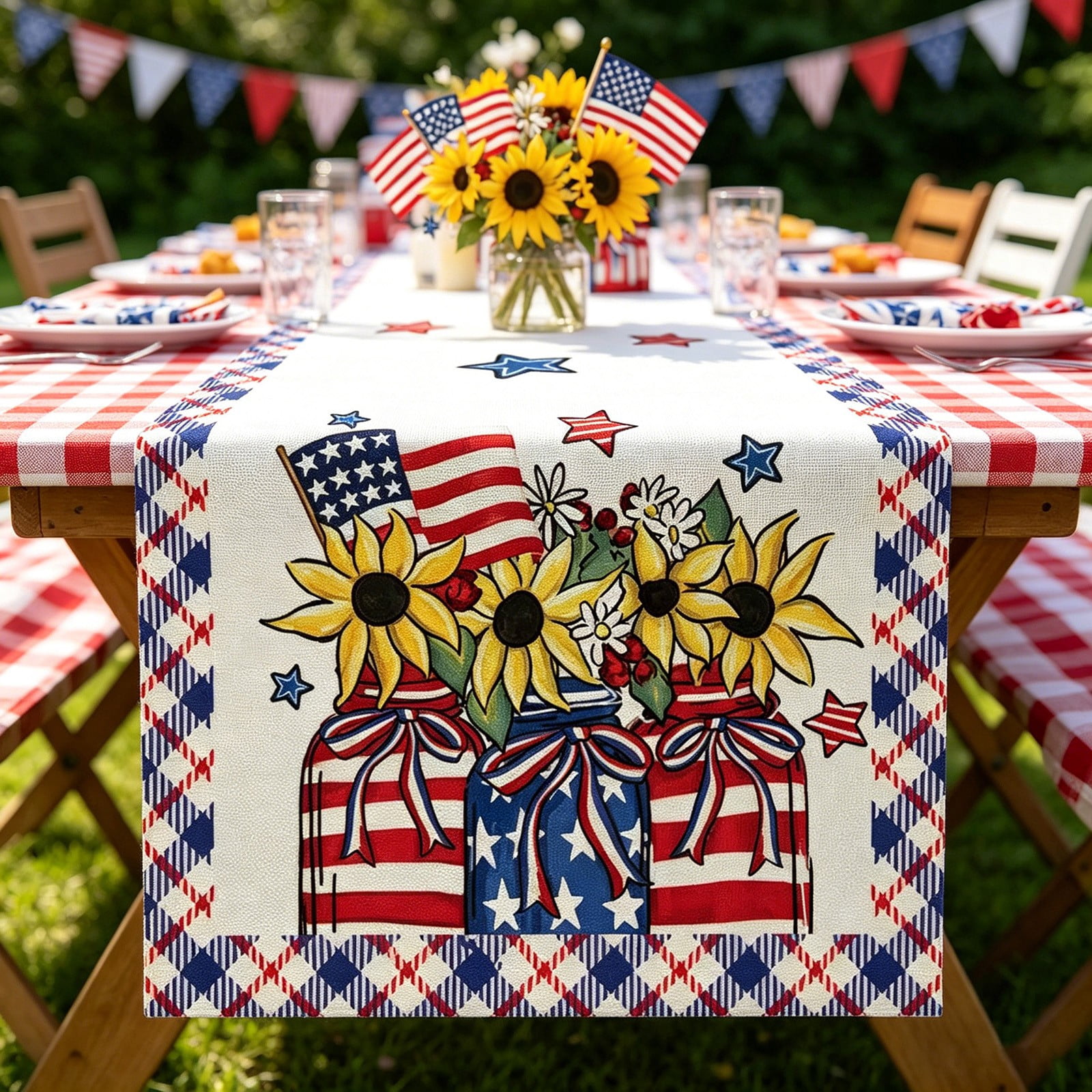 HopePan Patriotic Tablecloths Rectangular Red White and Blue Table ...