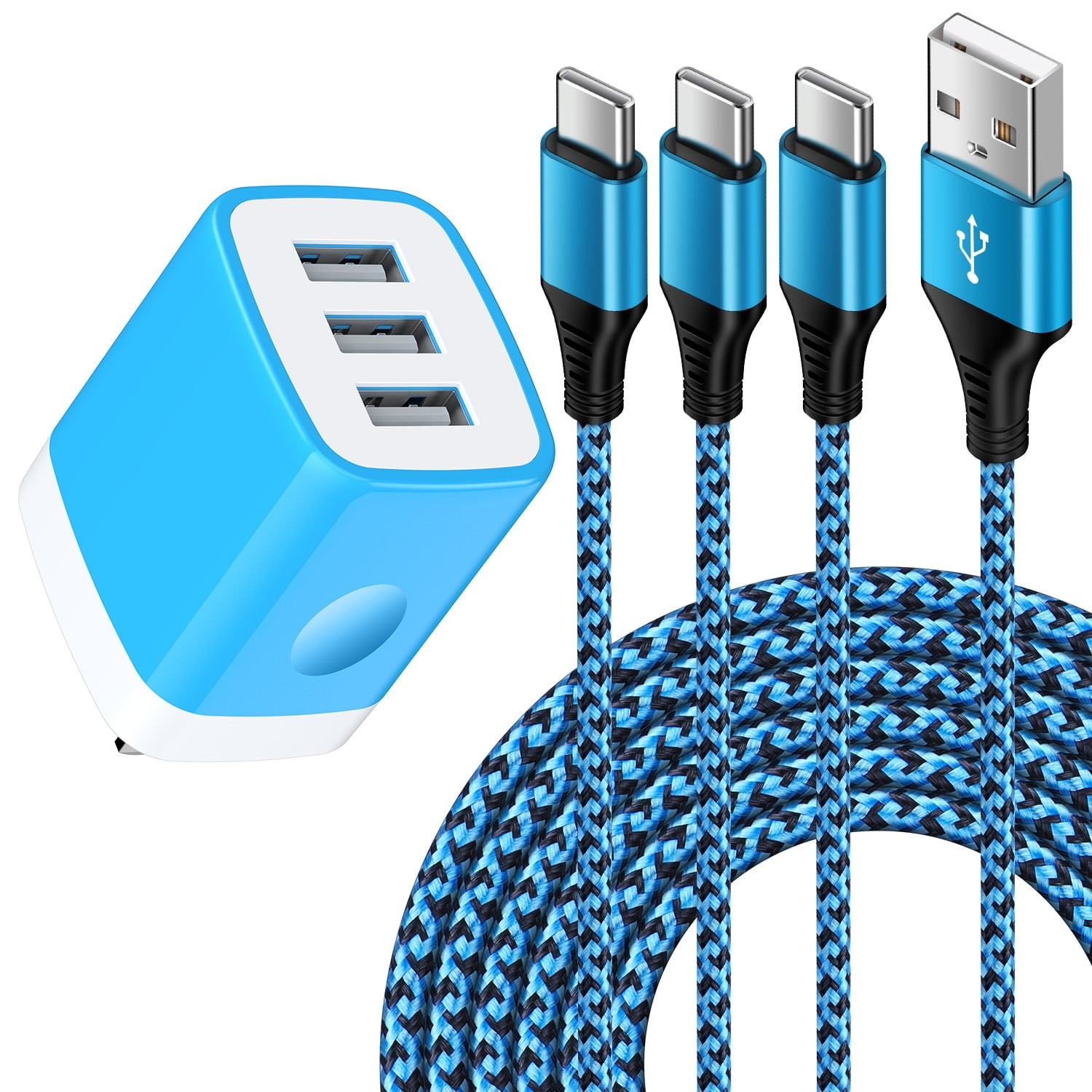 HopePow Three Port Usb Wall Charger Block with 3PACK Usb A to Usb C ...