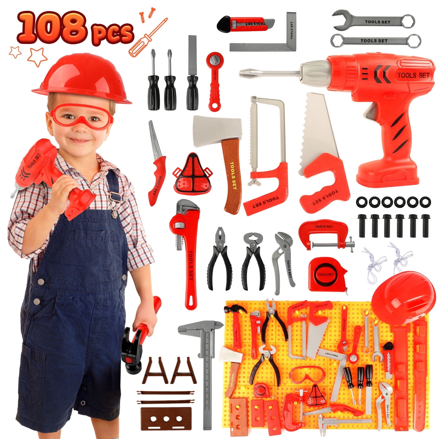 HopeRock 108PCS Tool Set for Kids Toddlers, Engineering Building Toys ...