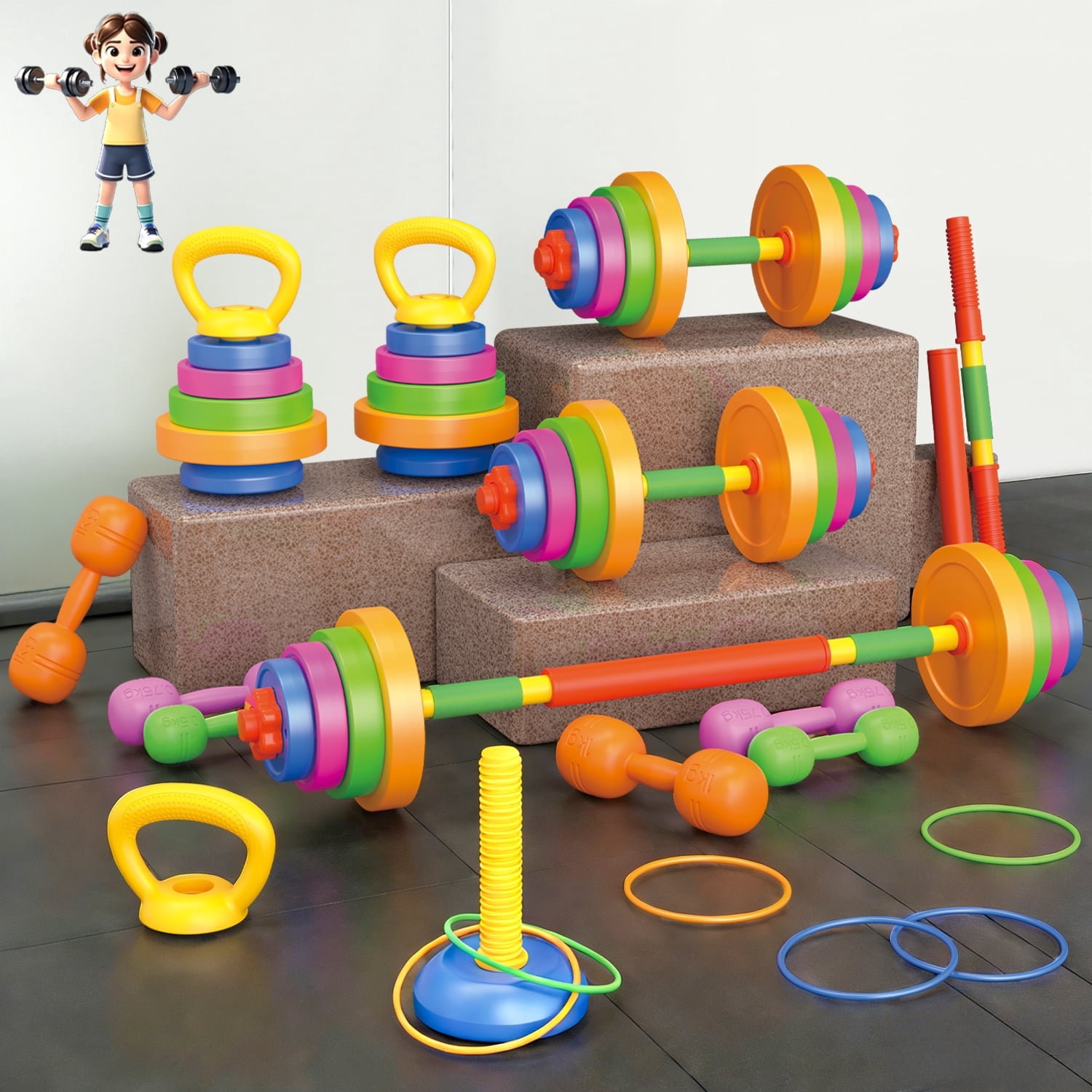 HopeRock 3-in-1 Kids Exercise Equipment Set - Toddler Weights Gym with ...