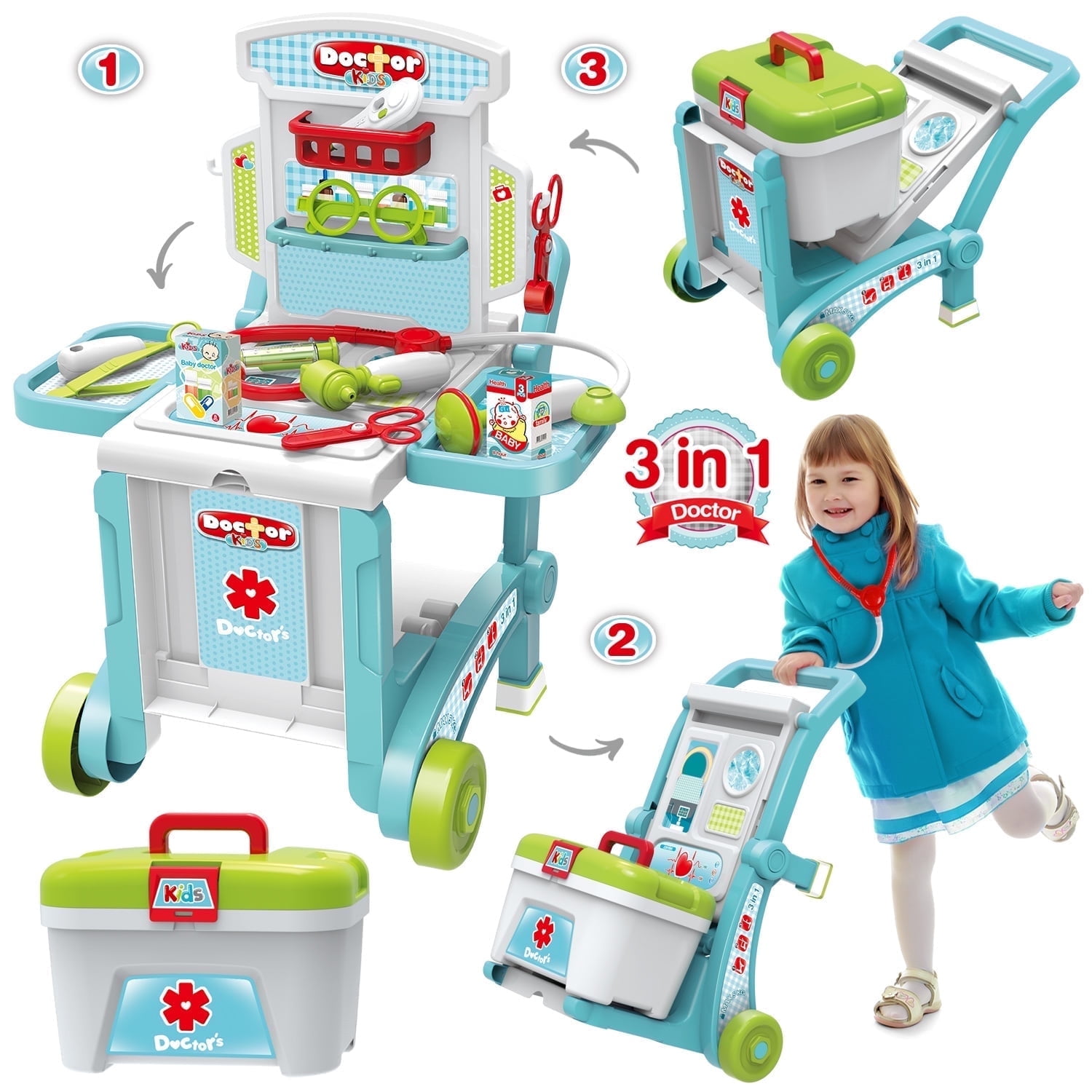 HopeRock Kids Medical Cart, 3-in-1 Doctor Kit for Kids Ages 2 3 4 5 6 ...