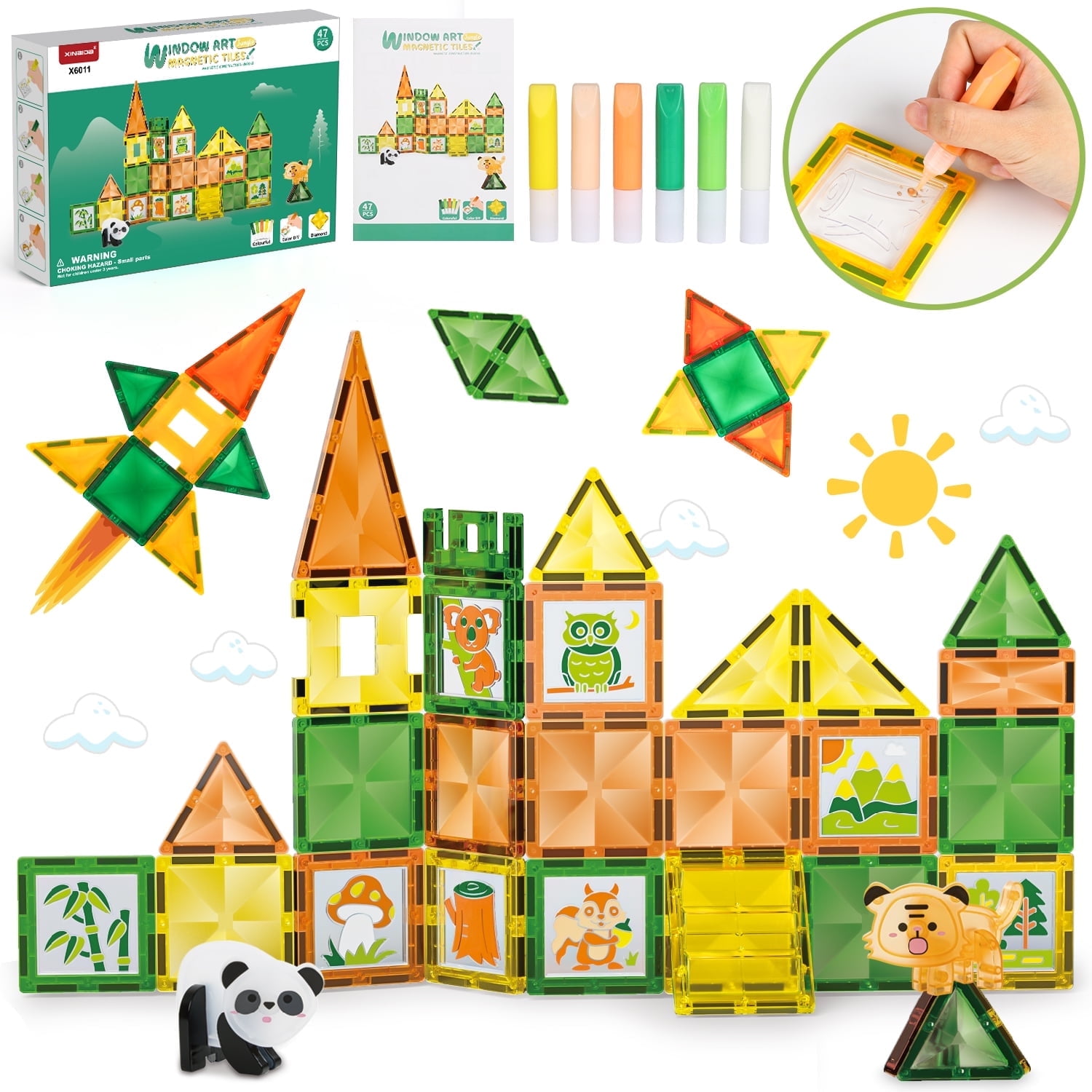 HopeRock Magnetic Tiles for Kids, 47PCS 3D Magnet Building Blocks Toys ...