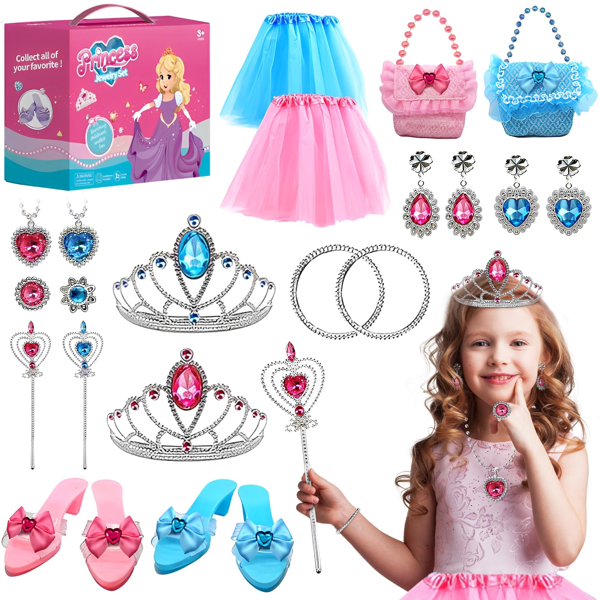 HopeRock Princess Dress-Up Set, Includes Jewelry, Shoes, Handbags & Accessories, Gift for Girls ...