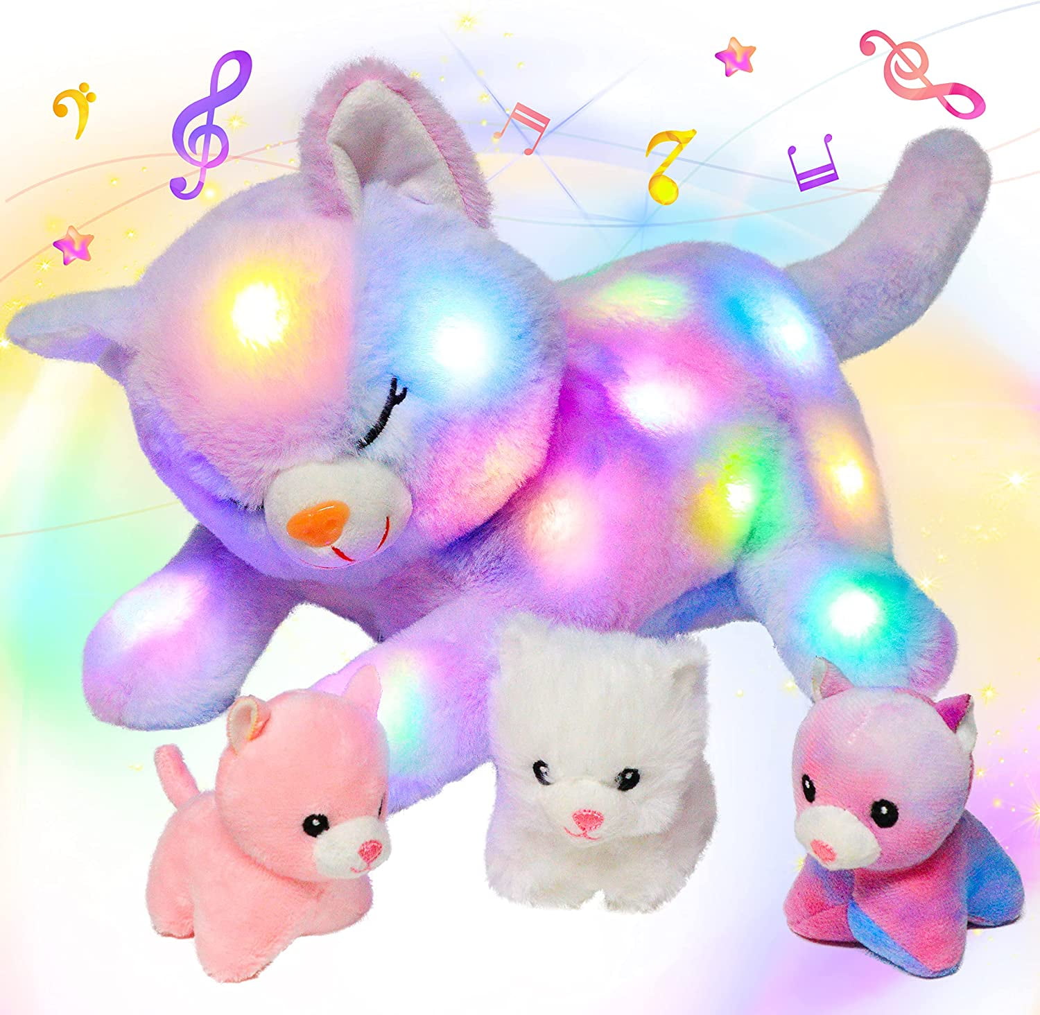 Hopearl Cat LED Musical Stuffed Animal Light up Singing Plush Toy Mommy ...