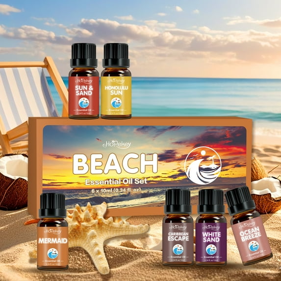 Hopekey Beach Essential Oil Set, 6 x 10ml Summer Fragrance Oils with White Sand, Sun & Sand ...