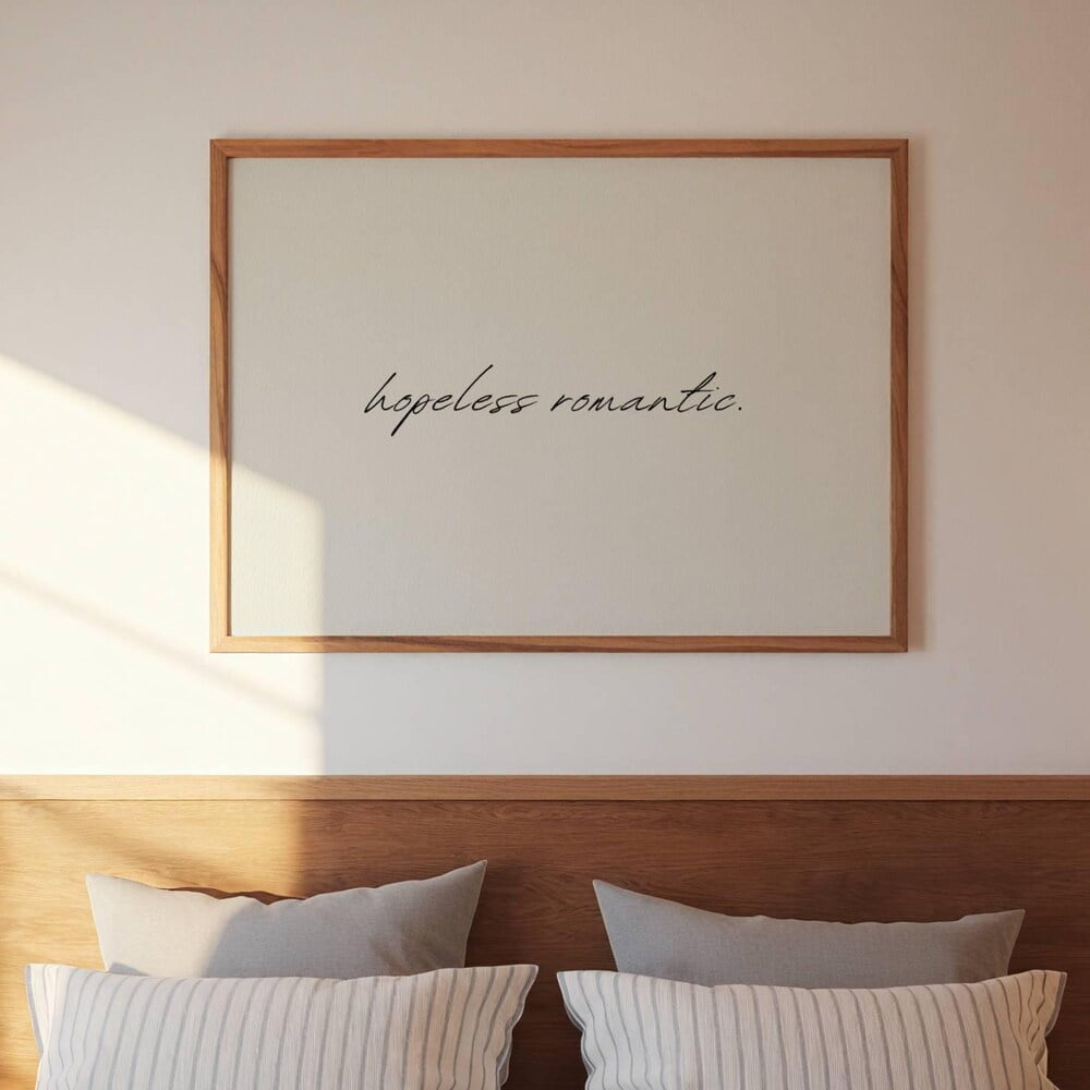Hopeless Romantic: Neutral Script Wall Art UNFRAMED PAPER POSTER, Home ...