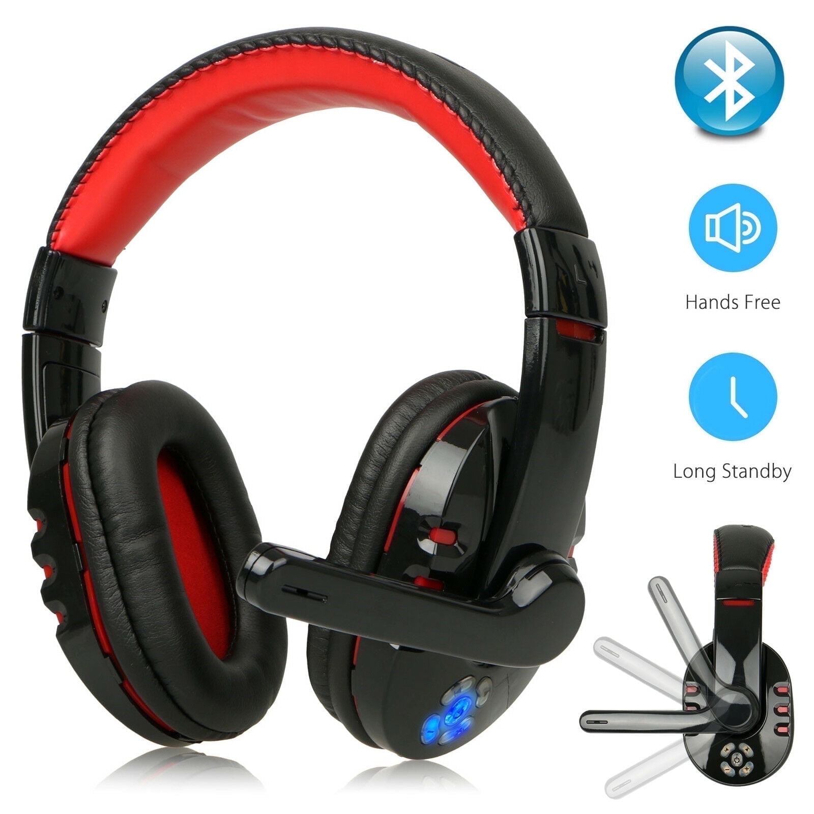 Hopet Over-Ear Wireless Gaming Headset with Mic, Black & Red - Walmart.com
