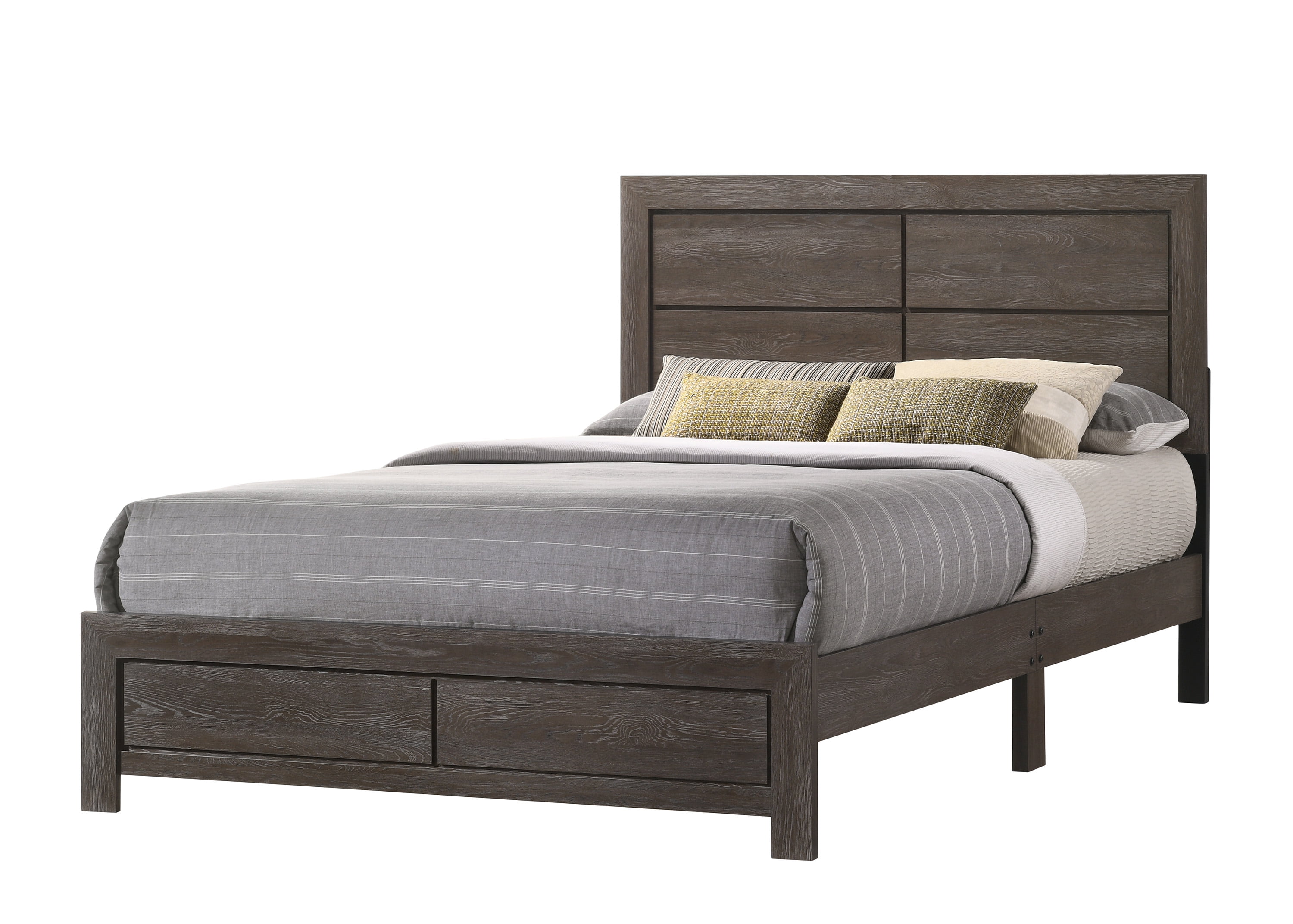 Hopkins King Bed Frame, Brown - One Box Delivery, Quad Panel Headboard ...