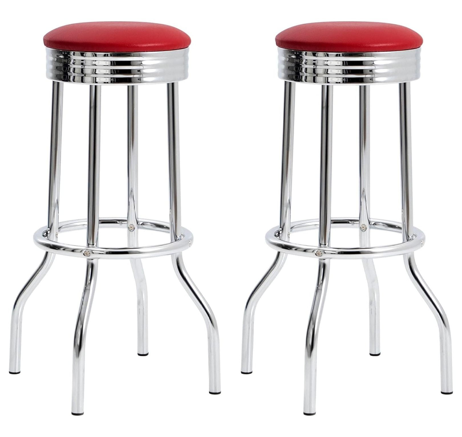 Hopkins Upholstered Top Bar Stools Red and Chrome (Set of 2) - Walmart.com