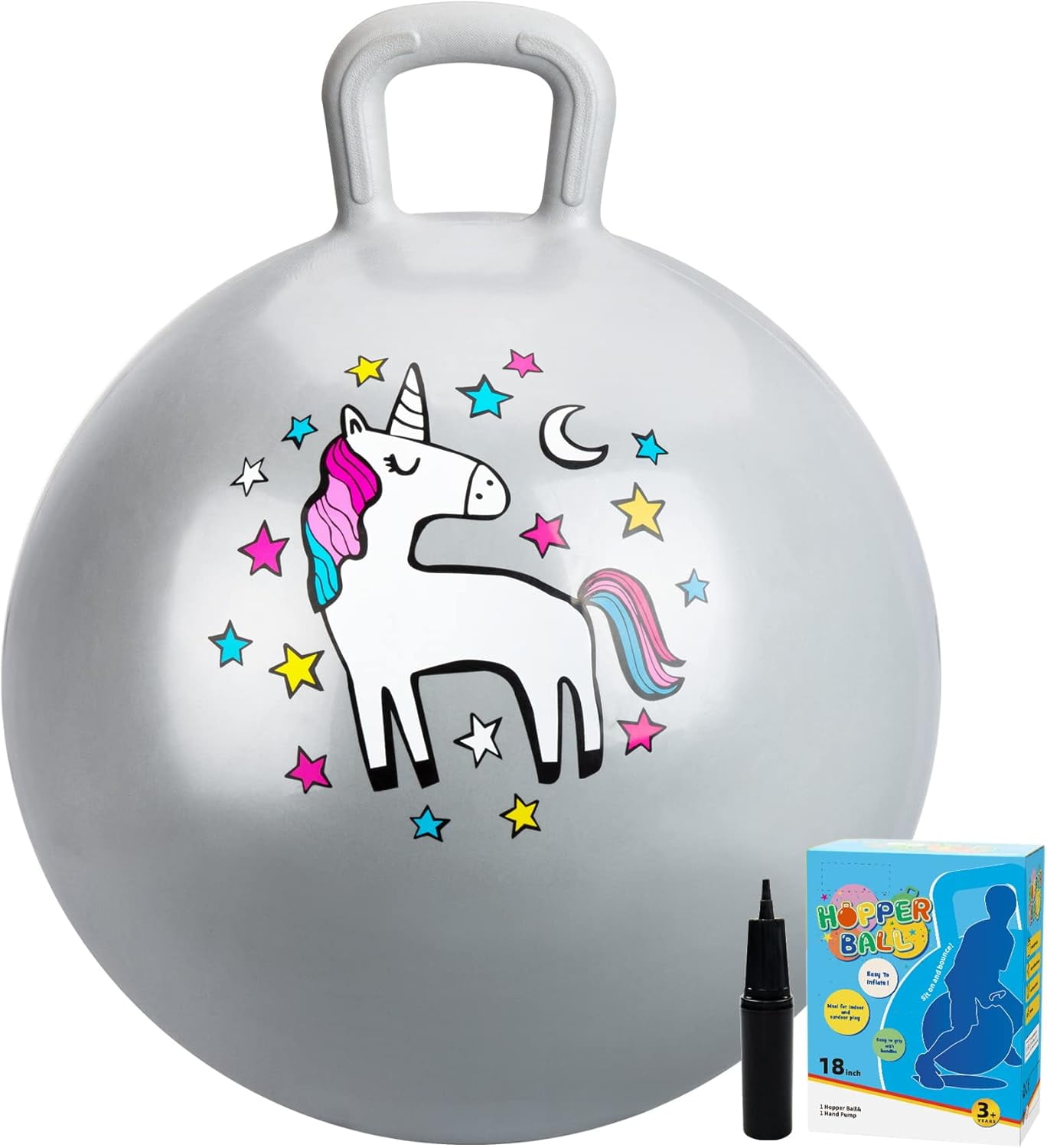 Hopper Ball 18 inches Bouncy Ball with Handle for Kids Age 3-6 Hoppity ...