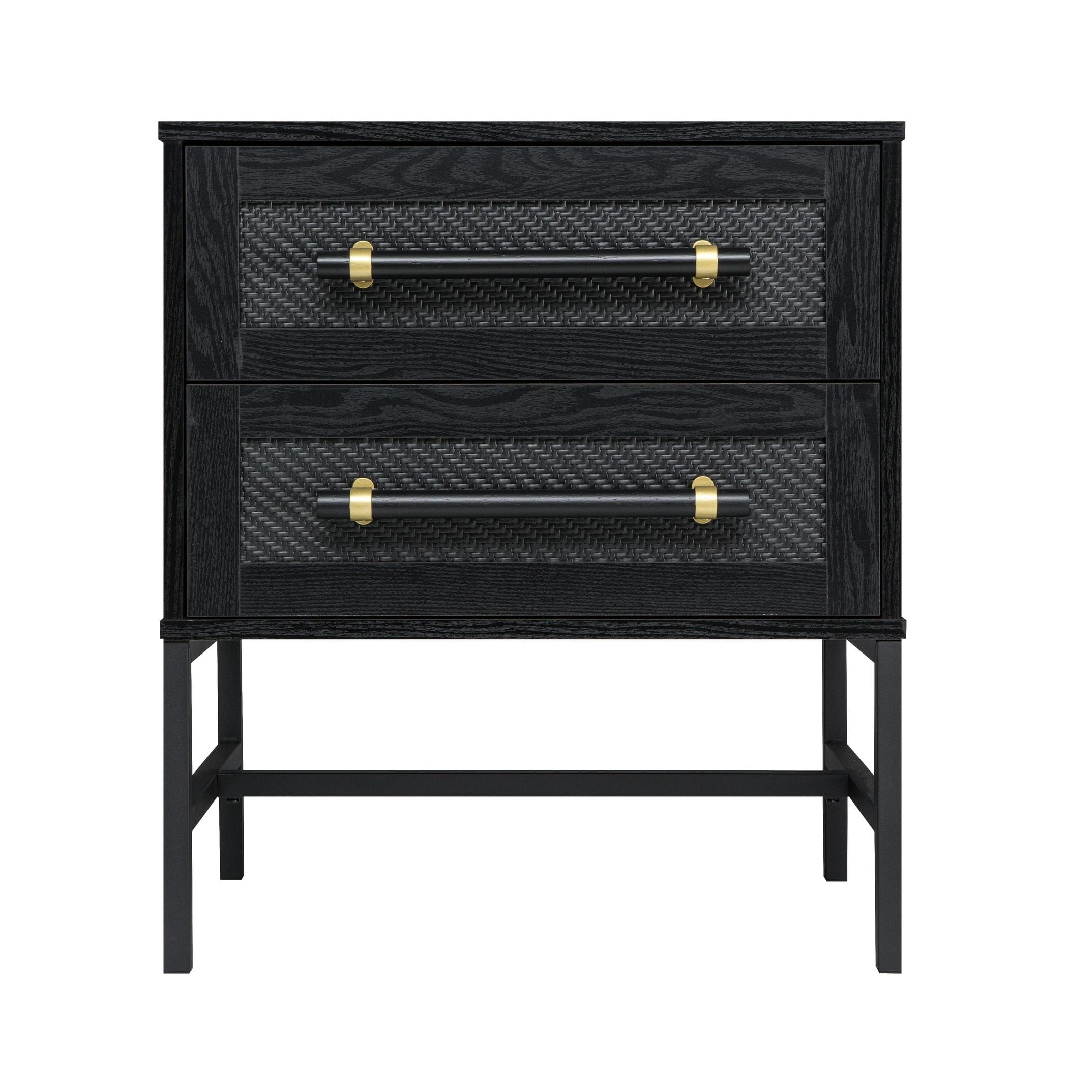 Hopper Studio Sophia 2-Drawer Nightstand in Matte Black with Rattan ...