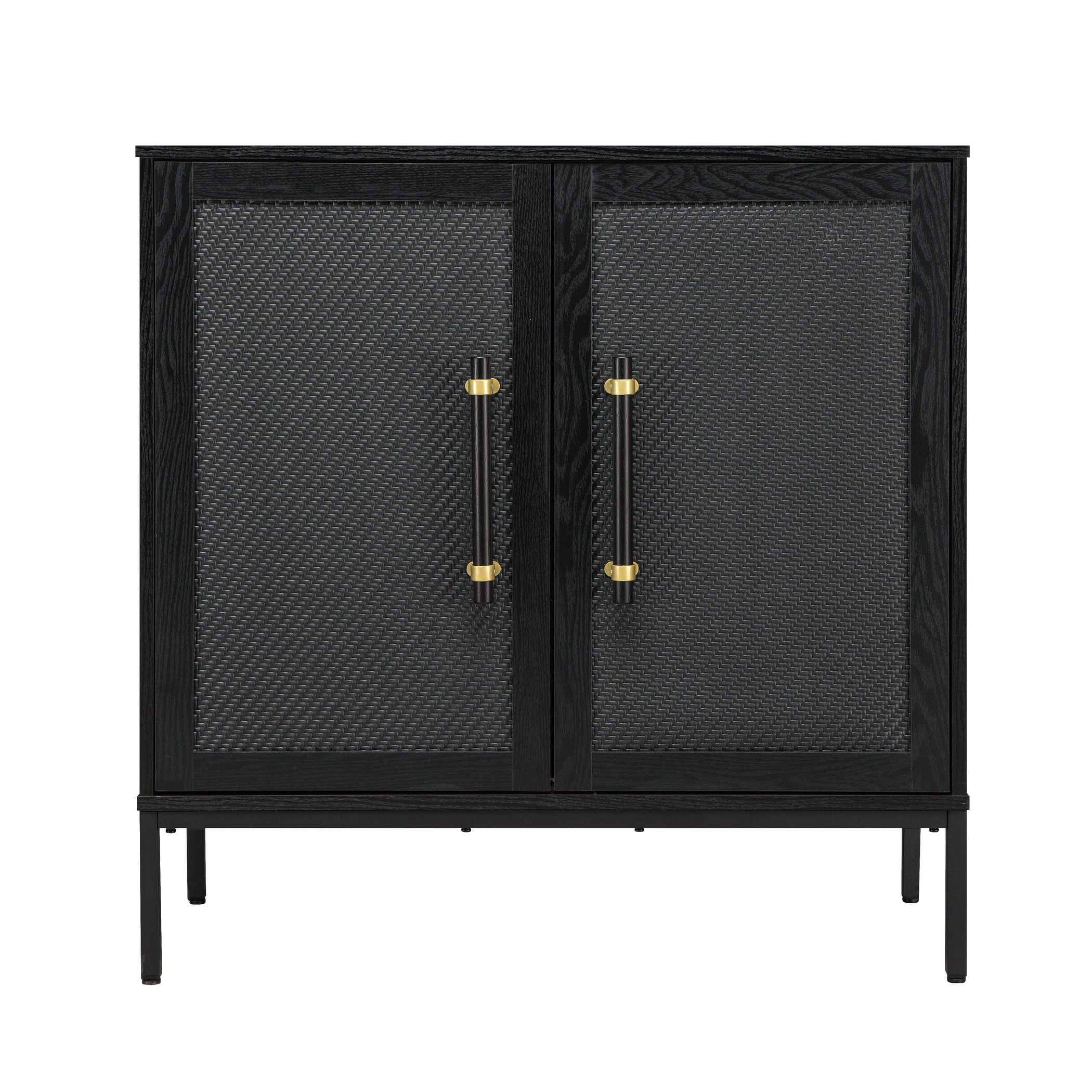 Hopper Studio Sophia Wooden 2-Door Accent Cabinet, Black with Rattan Doors and Adjustable Shelf ...