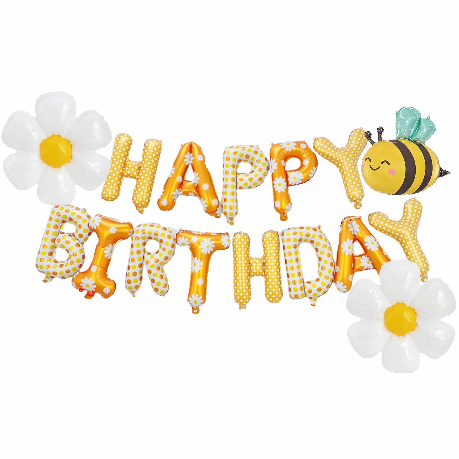 Hoppin Gee 4pcs Boho Daisy Bee “Happy Birthday” Alphabet Foil Balloons ...