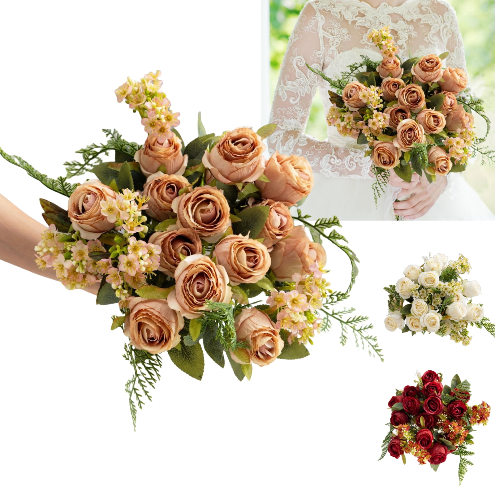 Hoppin Gee Artificial light pink rose Flower Bouquet,For weddings ...