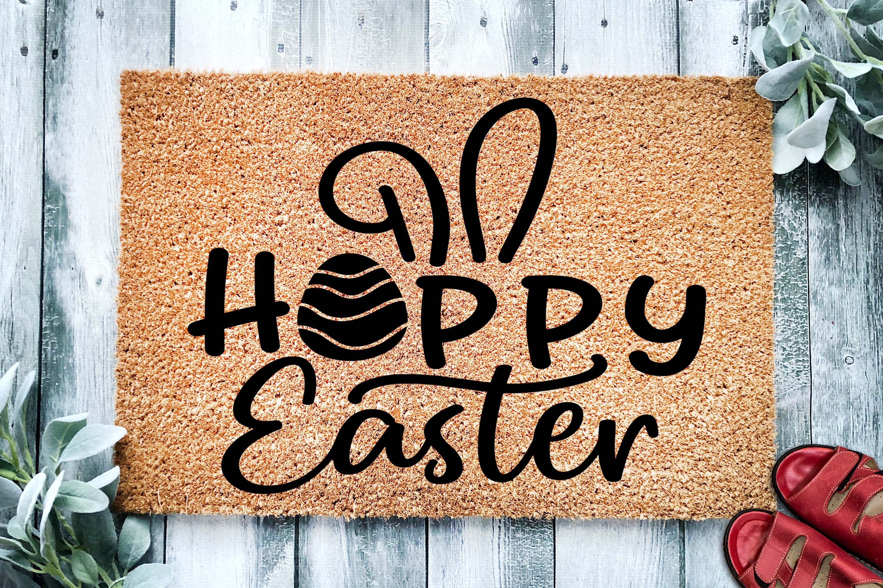 Hoppy Easter | Cute Funny Easter Gift | Holiday Welcome Mat | Custom ...