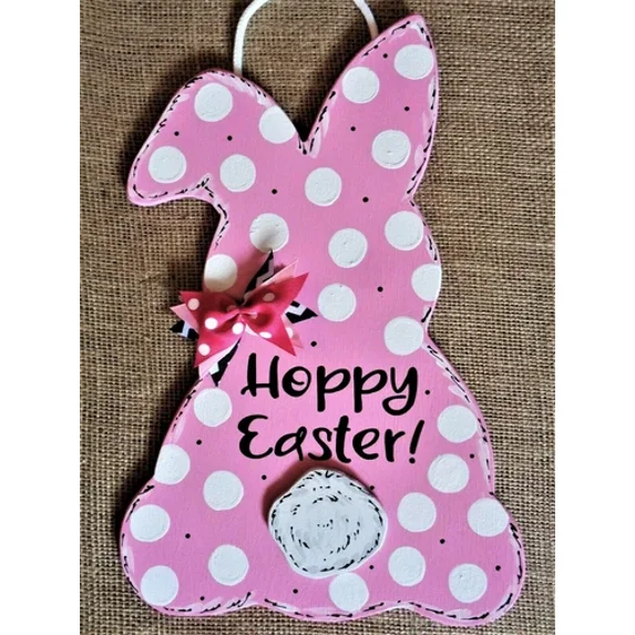 Hoppy Easter Rabbit Bunny Sign Door Wall Art Plaque Hanger Hanging ...