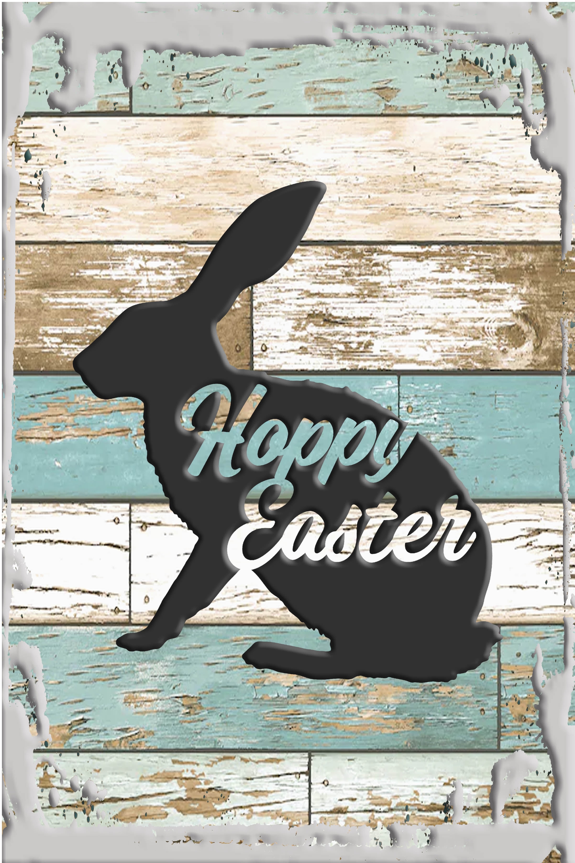 Hoppy Easter rabbit silhouette cute cursive happy White Wall Art Decor ...