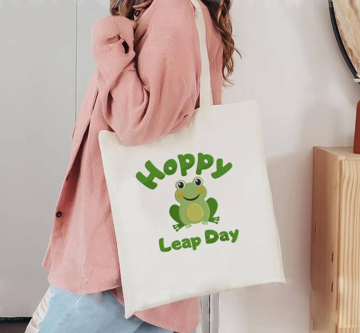 Hoppy Leap Day Tote, Cute Frog Canvas Bag, Animal Lover, Leap Year Gift ...