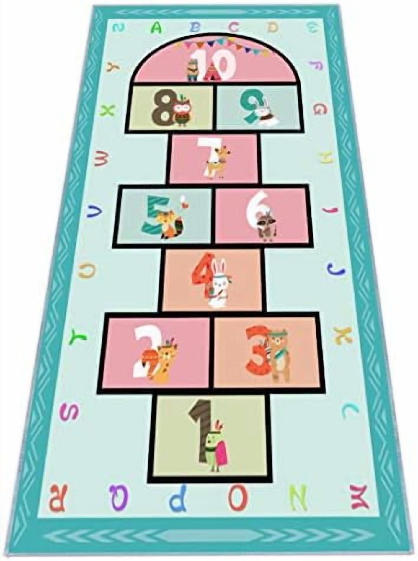 Hopscotch Rug 63”x31, Hop and Count Game Rug with Colorful Alphabet and ...
