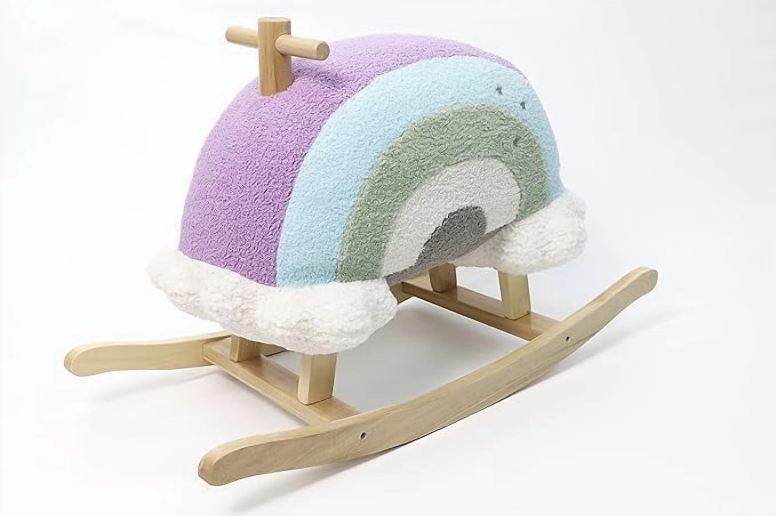 Hopscotch Squad Rainbow Rocker Natural Wood Rocking Horse Puffy Plush ...