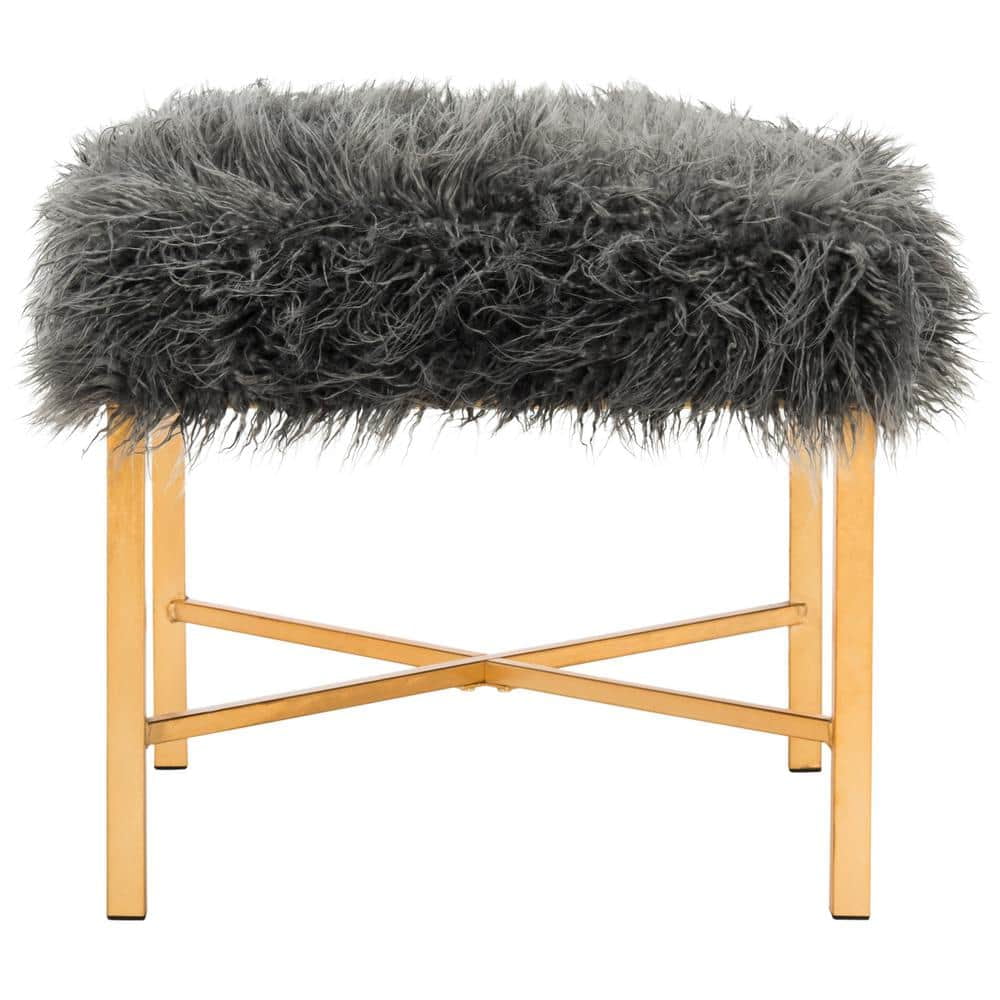 Horace Gray/Gold Faux Sheepskin Bench - Walmart.com