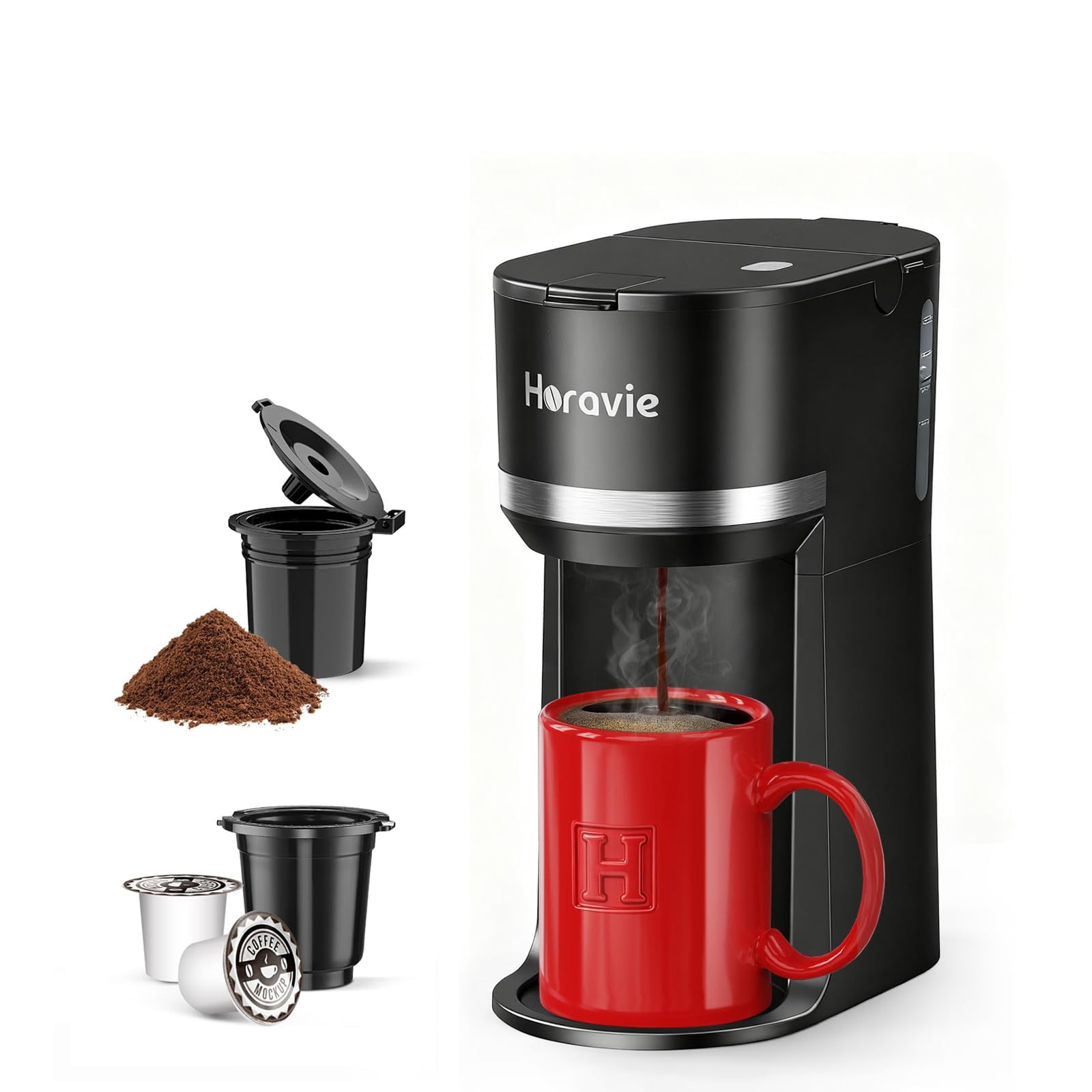 Horavie Mini Single Serve Coffee Maker for K Cup and Ground Coffee ...