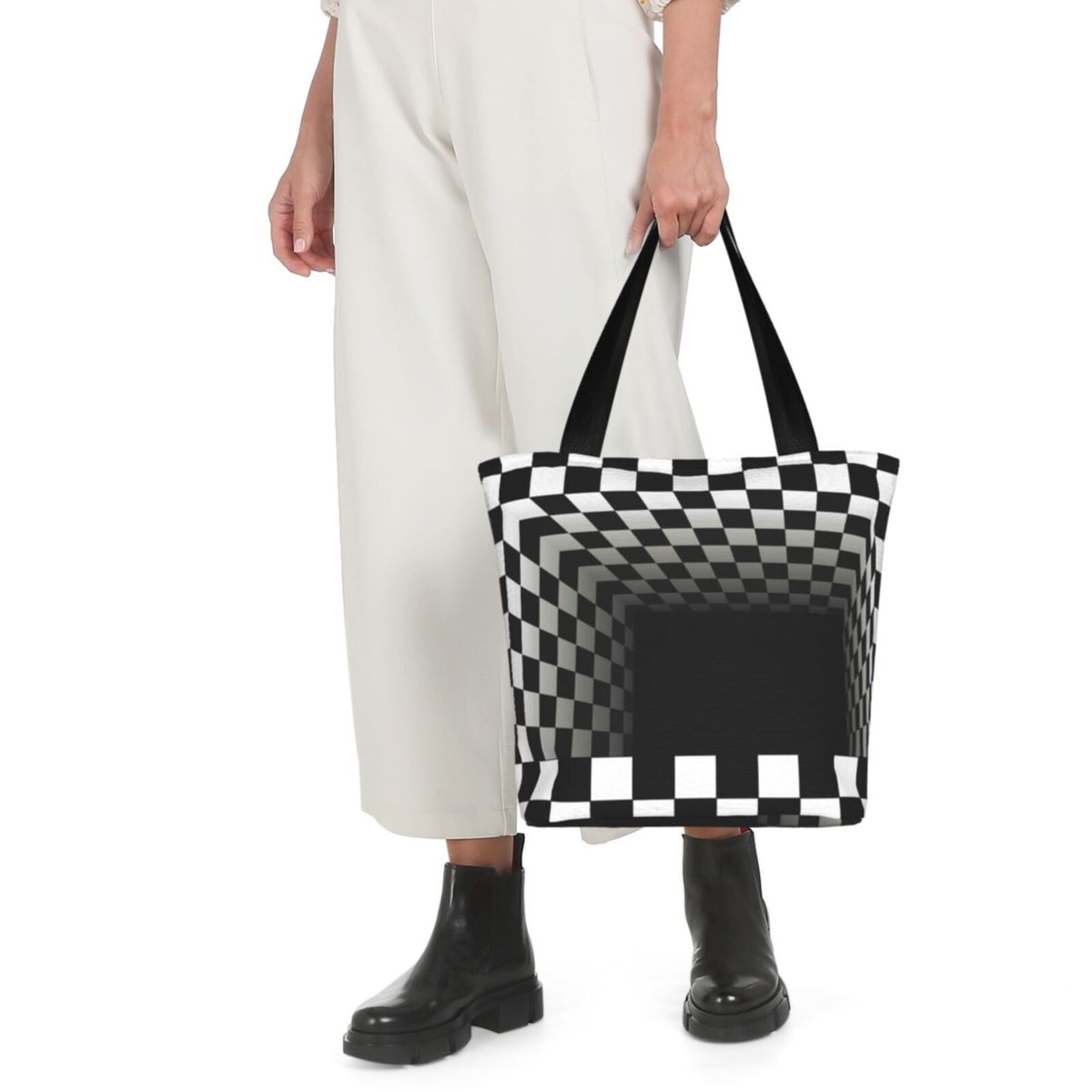 Horeoi 3d Black and White Checkerboard Tunnel Print Shoulder Bag for ...