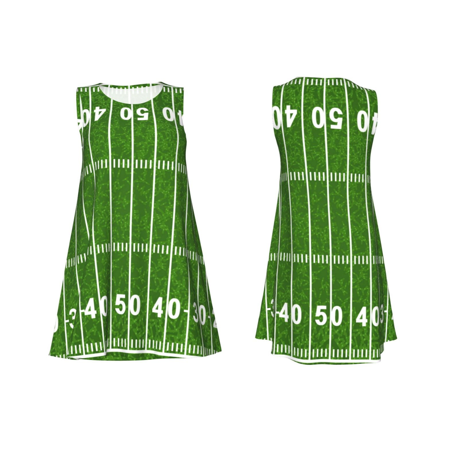 Horeoi American Football Field2 Print Women's Sleeveless Dress Cotton-like Flared Hem Deep Side ...
