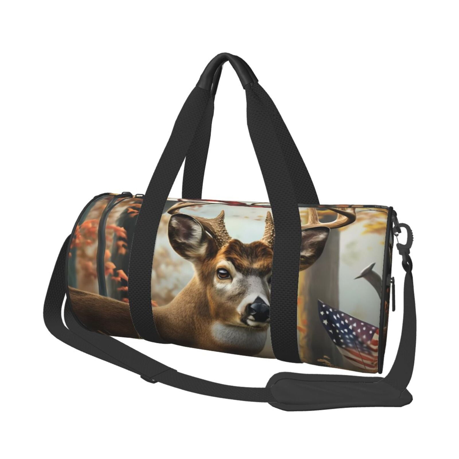 Horeoi American Wildlife Deer Forest Print Foldable Travel Duffle Bag ...