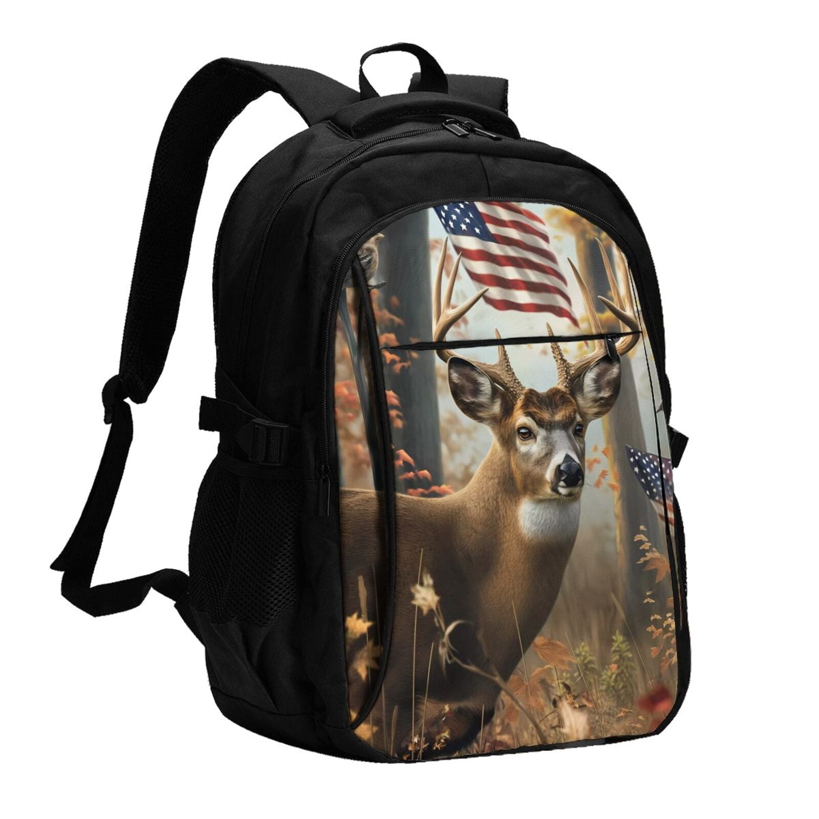 Horeoi American Wildlife Deer Forest Print USB Backpack for Travel ...
