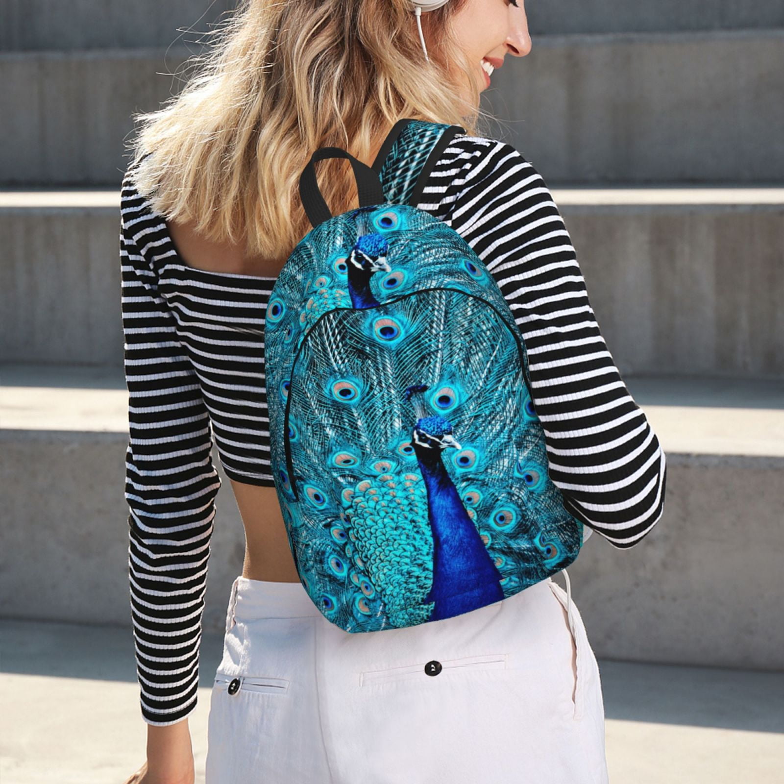 Horeoi Beautiful Blue Peacock for Canvas Backpack for School Outdoor ...